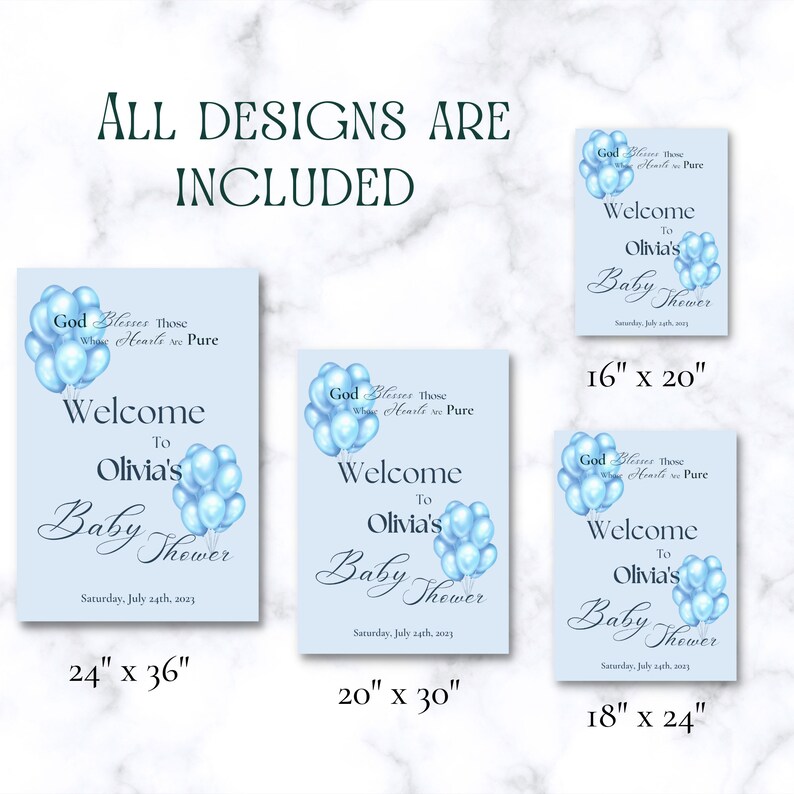 Baby Shower Welcome Sign Template, Blue Balloons Welcome Sign ...