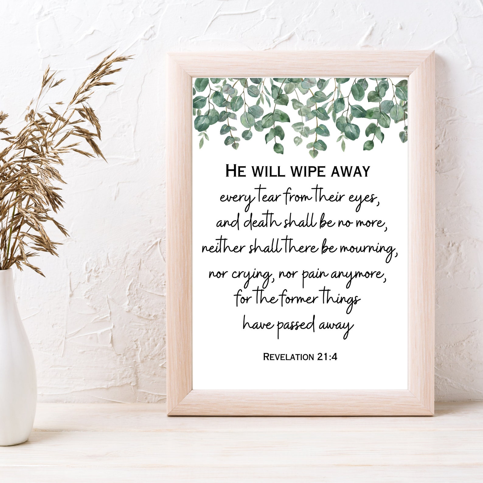 Revelation 21:4 He Will Wipe Away Bible Verse Wall Art Printable ...