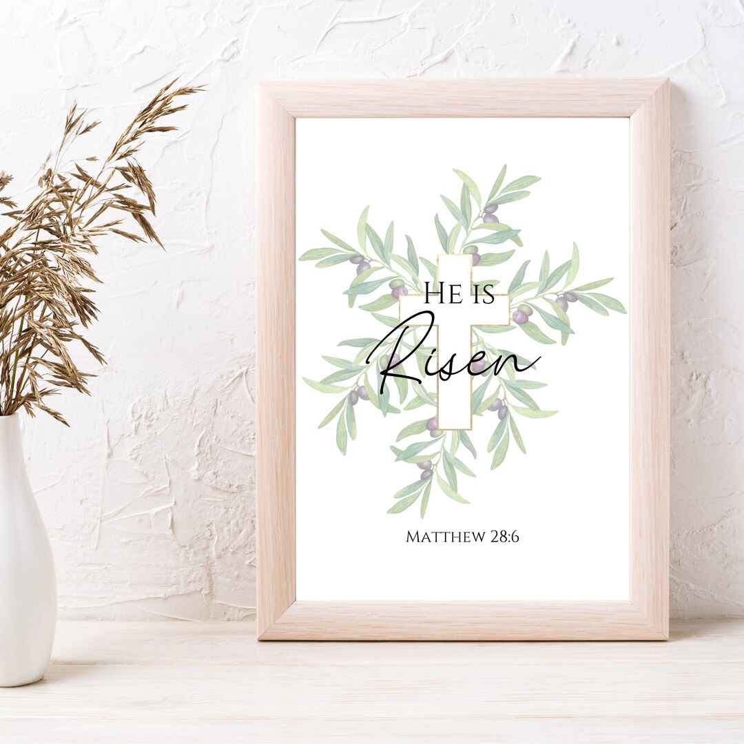 He is Risen Print Matthew 28:6 Easter Printable Digital Wall Art for ...