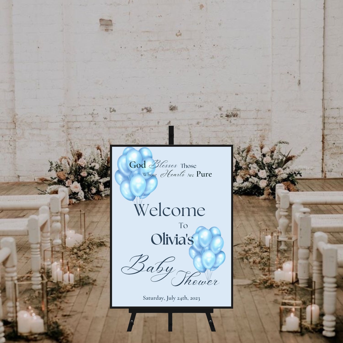 Baby Shower Welcome Sign Template, Blue Balloons Welcome Sign ...