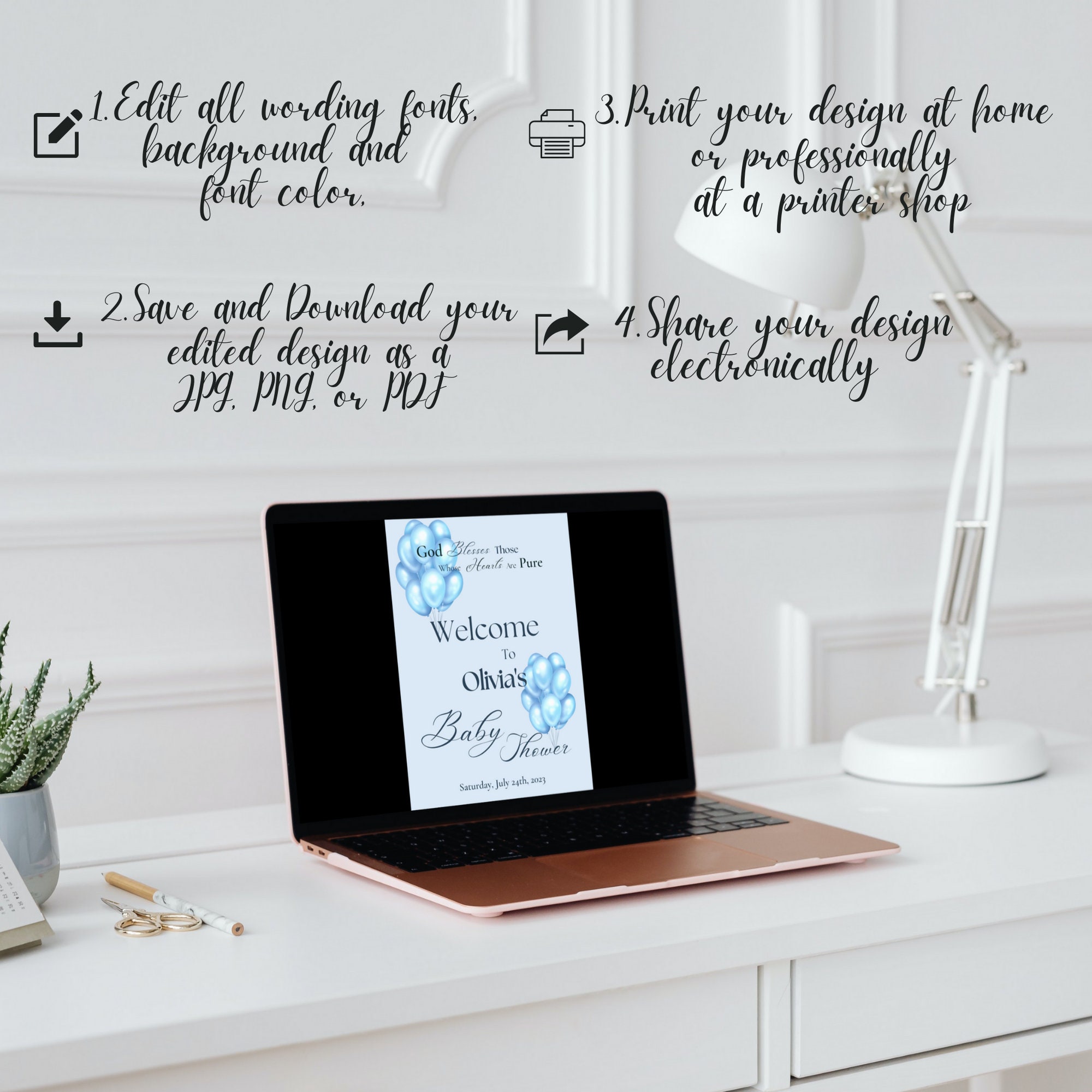 Baby Shower Welcome Sign Template, Blue Balloons Welcome Sign ...