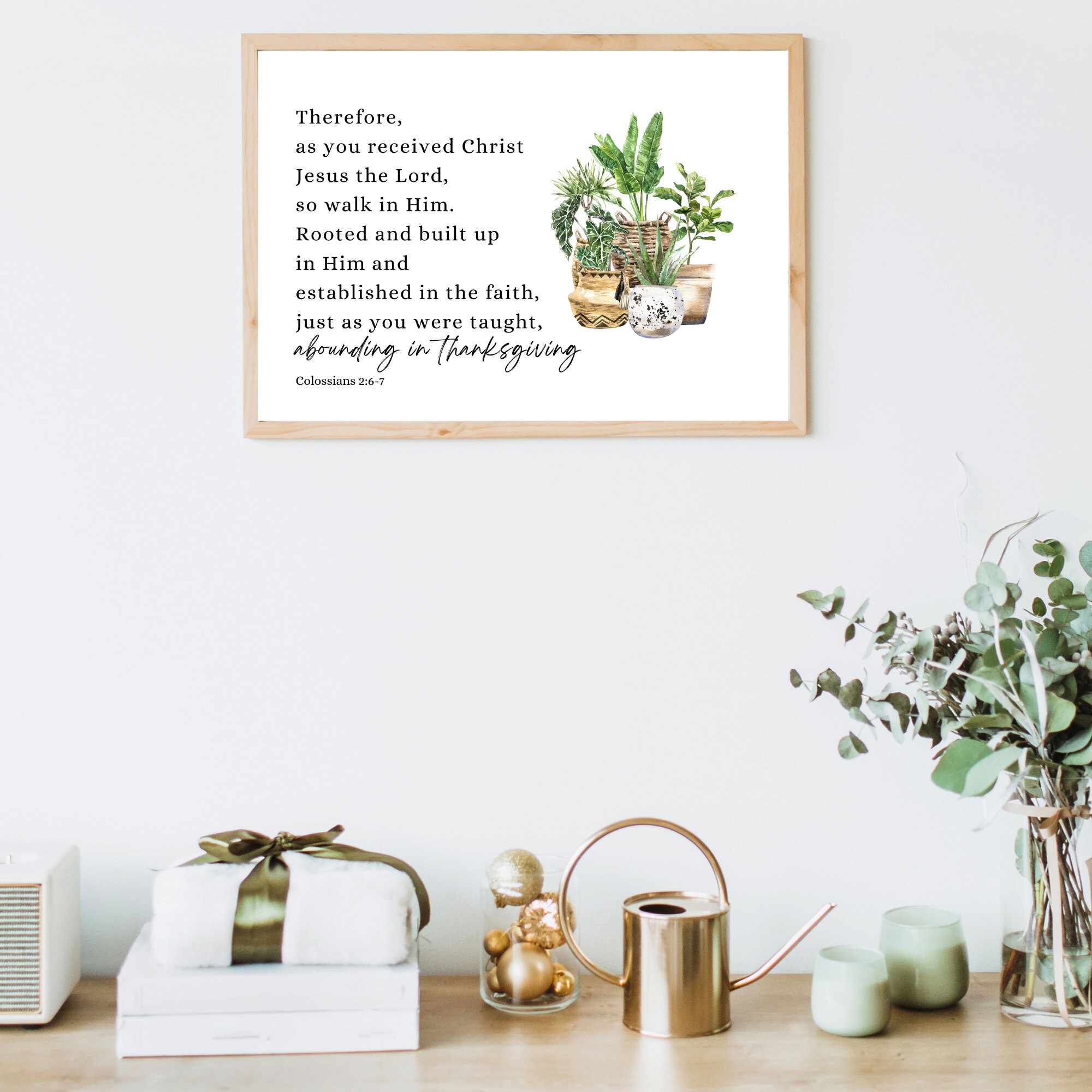 Colossians 2:6-7 Printable Minimalistic Verse Horizontal Christian Wall ...