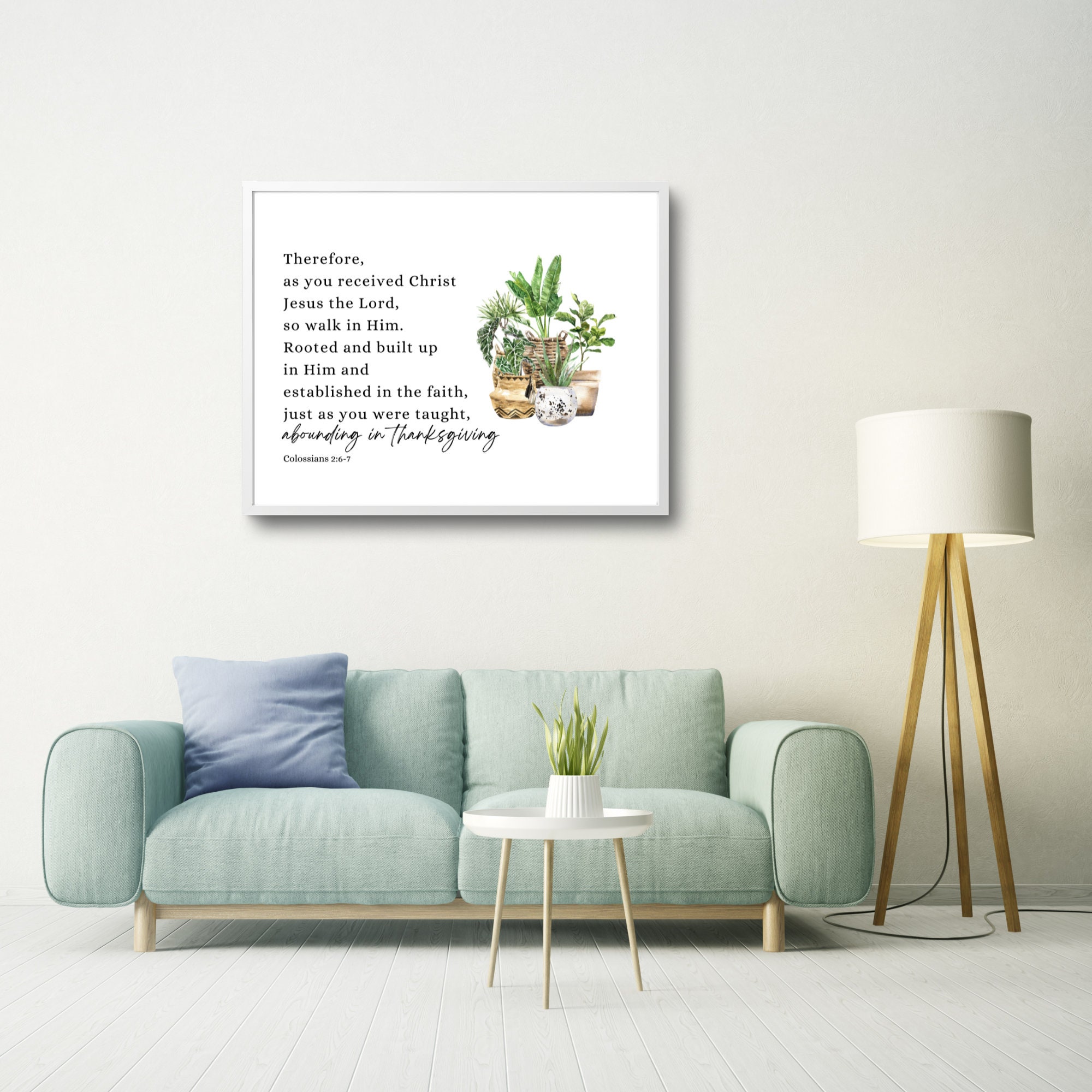Colossians 2:6-7 Printable Minimalistic Verse Horizontal Christian Wall ...
