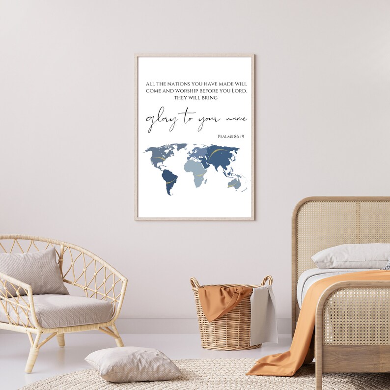 Psalms Set of 3 World Map Wall Art Printable Minimalistic Verses Bible ...