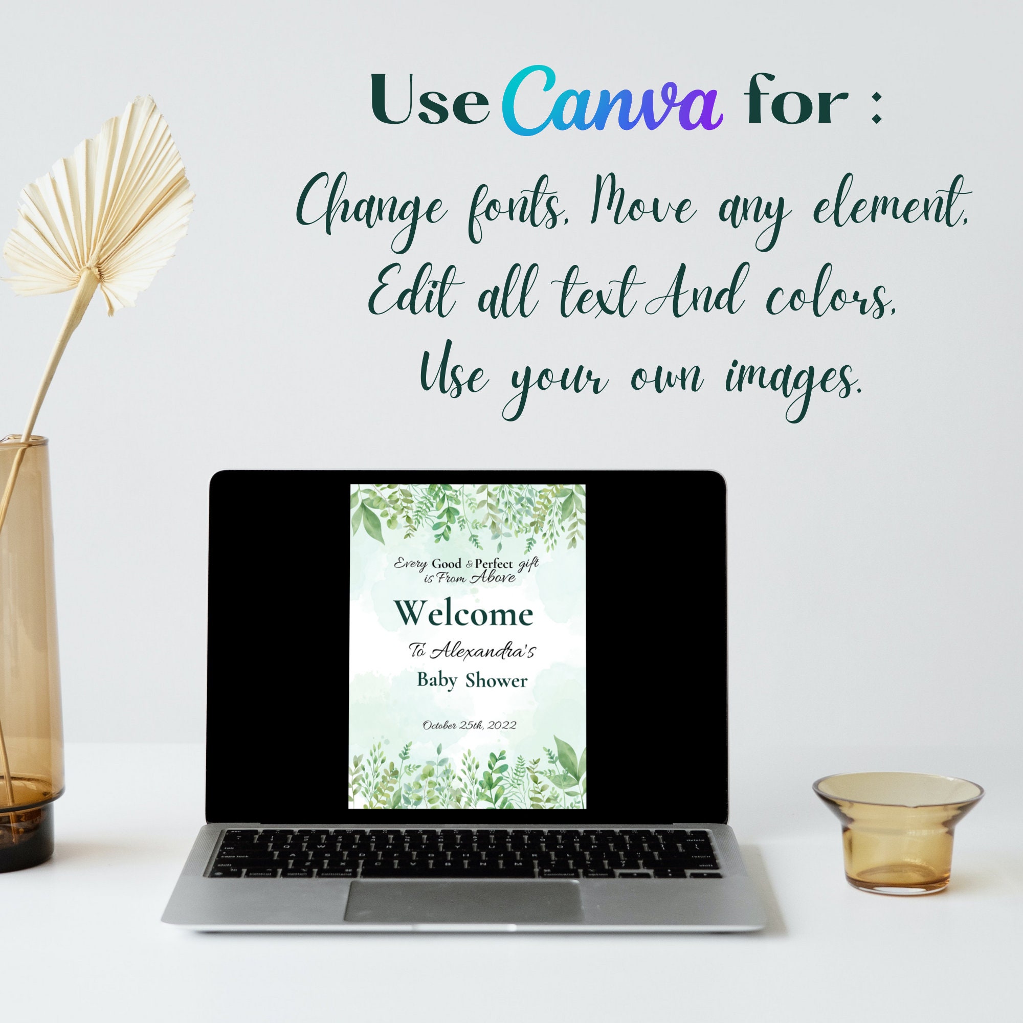 Baby Shower Welcome Sign Template, Greenery Welcome Sign, Printable ...