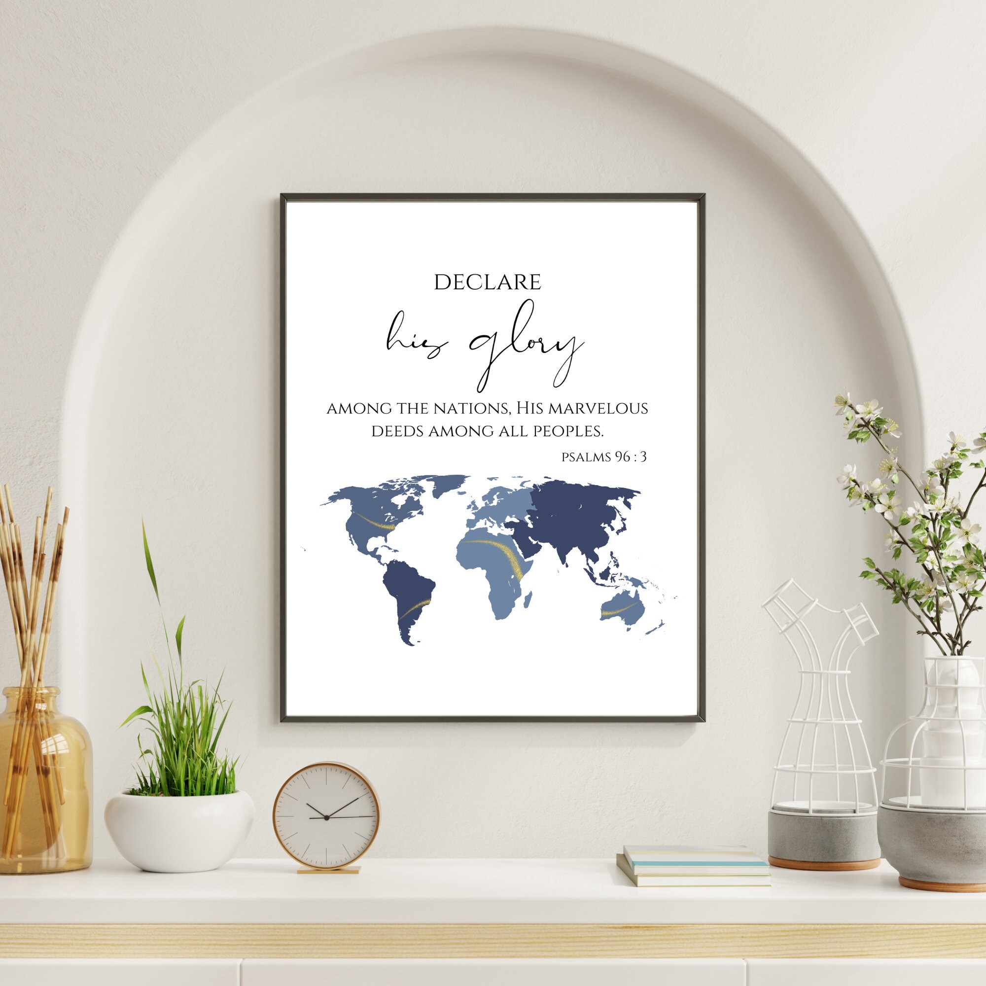 World Map Bible Verse Art Prints: Psalms Set of 3 (digital Download ...