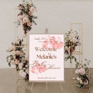 Baby Shower Welcome Sign Template, Pink Balloons Welcome Sign ...