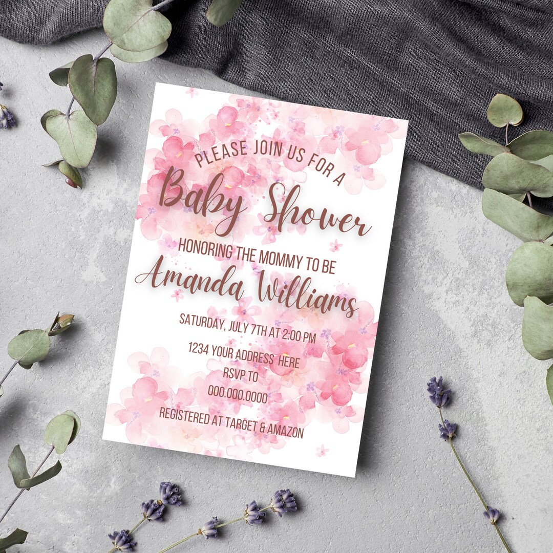Baby Shower Invitation, Hello Baby, Floral Baby Shower Invitation, Pink ...