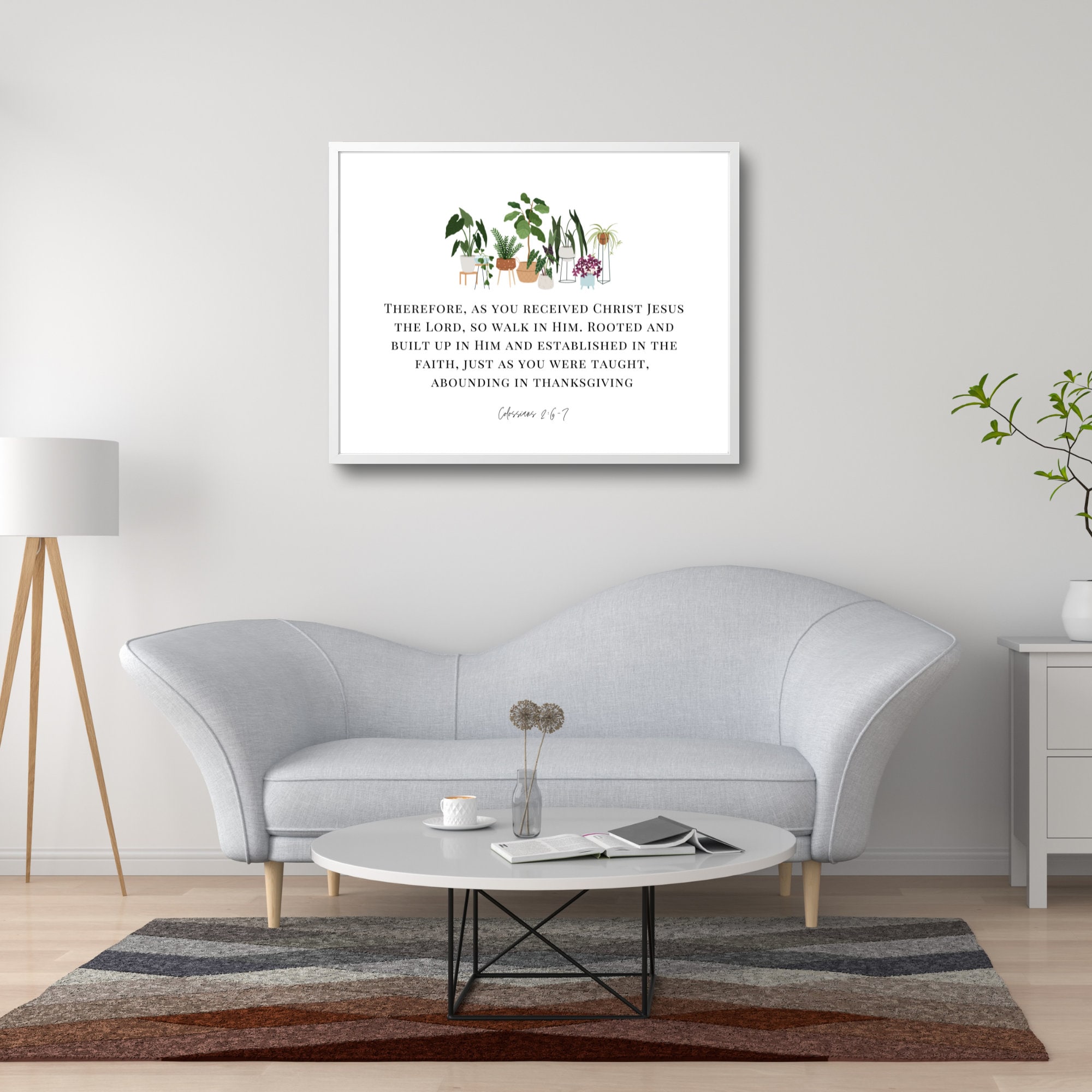 Colossians 2:6-7 Printable Minimalistic Verse Horizontal Christian Wall ...