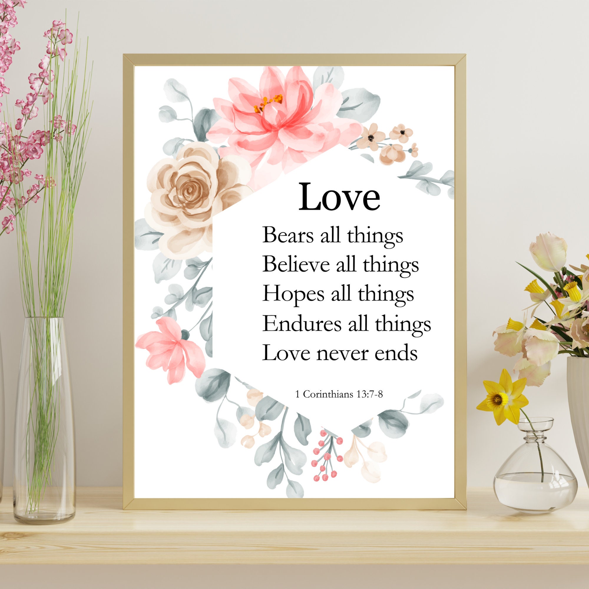 Floral Love Bible Verse Printable Wall Art (digital Download) - Etsy
