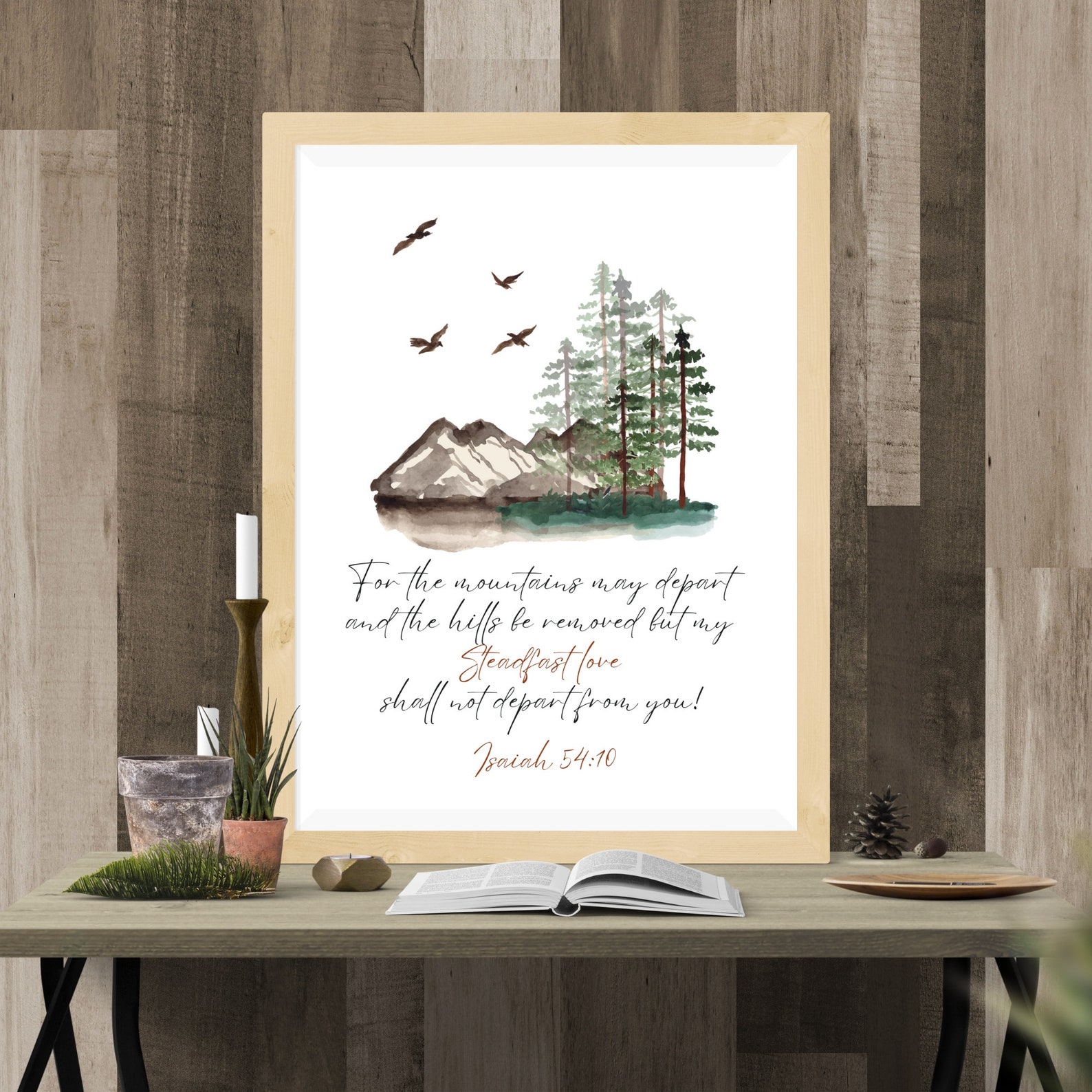 Isaiah 54:10 Bible Verse Steadfast Love Modern Scripture Print Mountains and Hills Peaceful ...