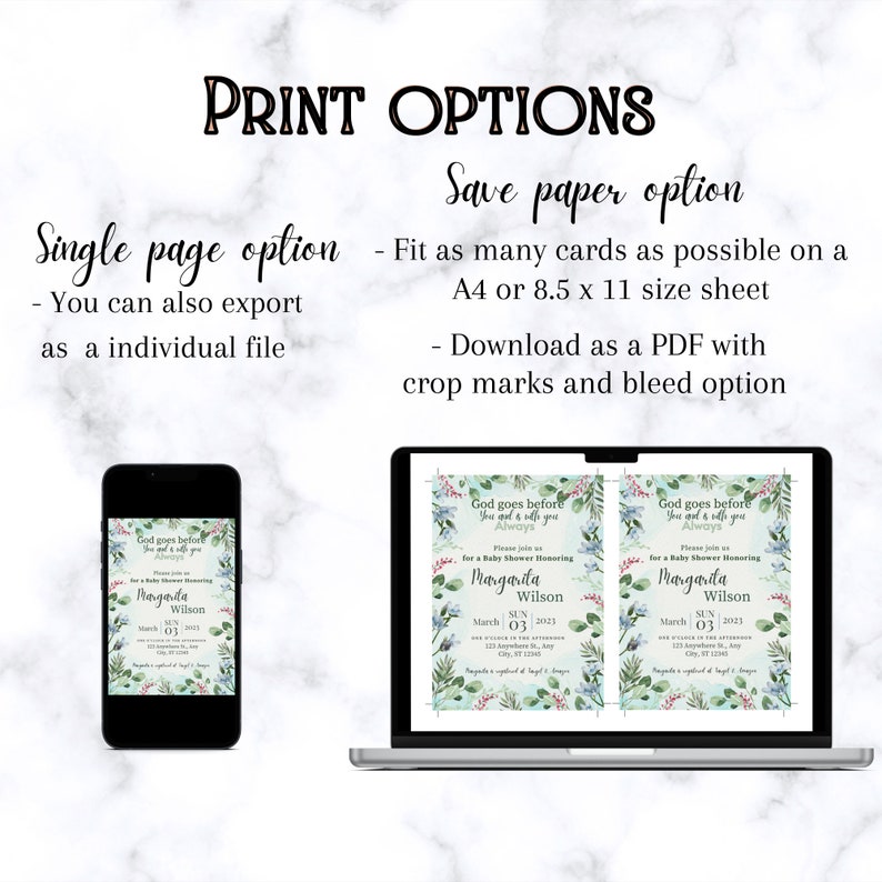 God Goes Before You Greenery Baby Shower Invite Editable Greenery ...