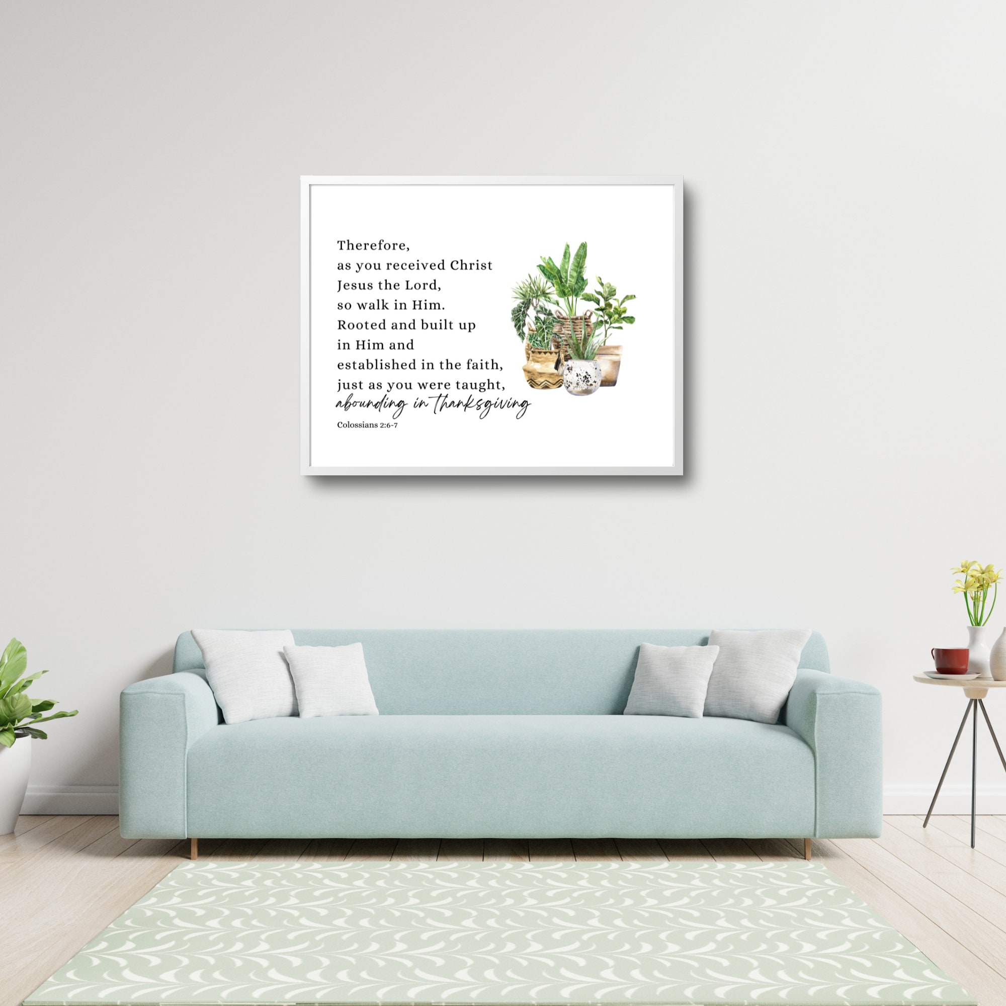 Colossians 2:6-7 Printable Minimalistic Verse Horizontal Christian Wall ...