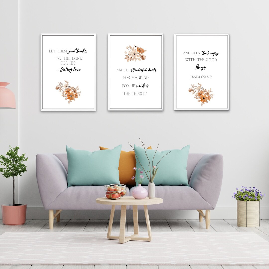 Modern Scripture Wall Art Set of 3 Thanksgiving Wall Art Christian ...
