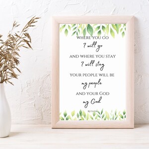 Ruth 1:16 Where You Go Bible Verse Greenery Biblical Print Christian ...