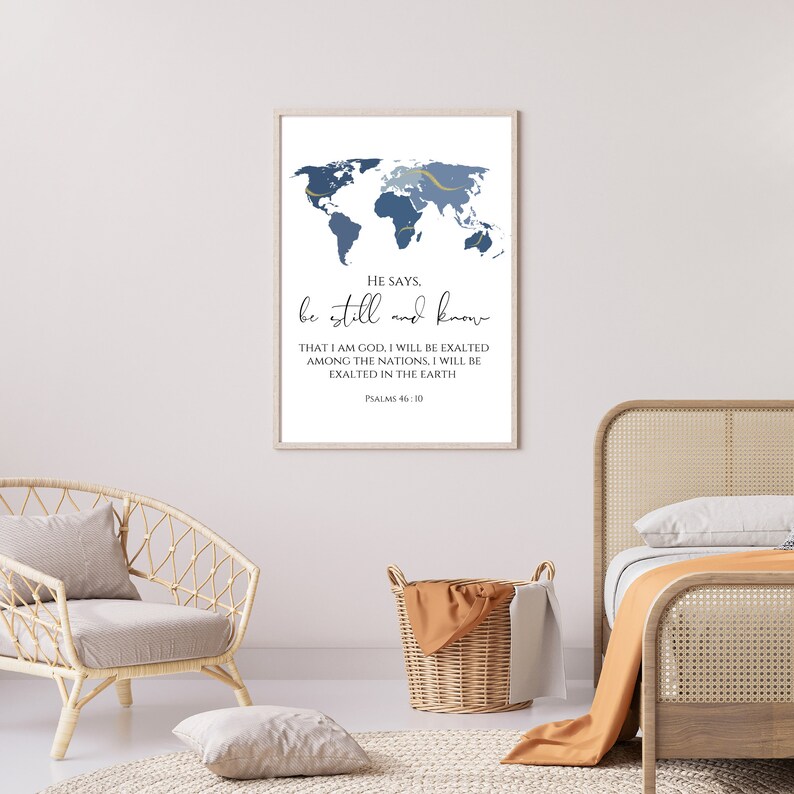 Psalms Set of 3 World Map Wall Art Printable Minimalistic Verses Bible ...