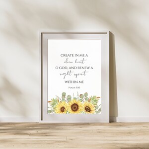 Psalm 51:10 Clean Heart Bible Verse Printable Wall Art Floral Digital ...