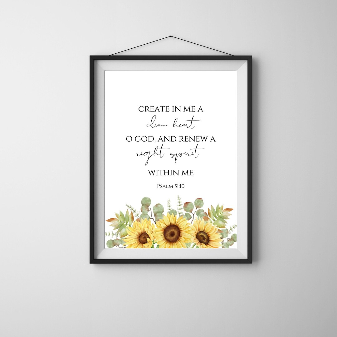 Psalm 51:10 Clean Heart Bible Verse Printable Wall Art Floral Digital ...
