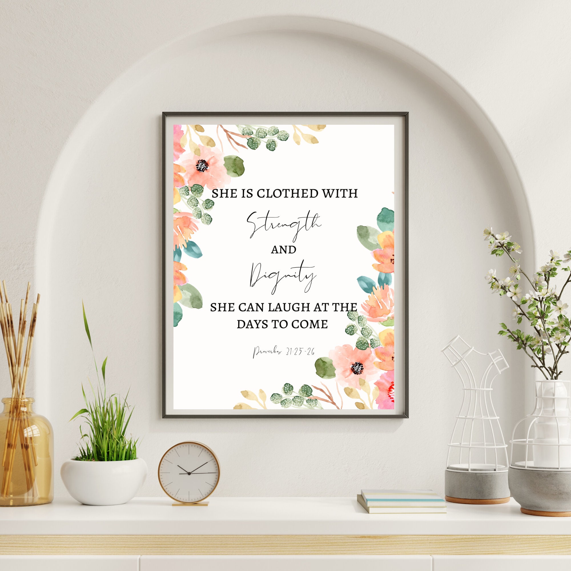 Proverbs 31:25-26 Bible Verse Wall Art Printable Scripture Mother's Day ...