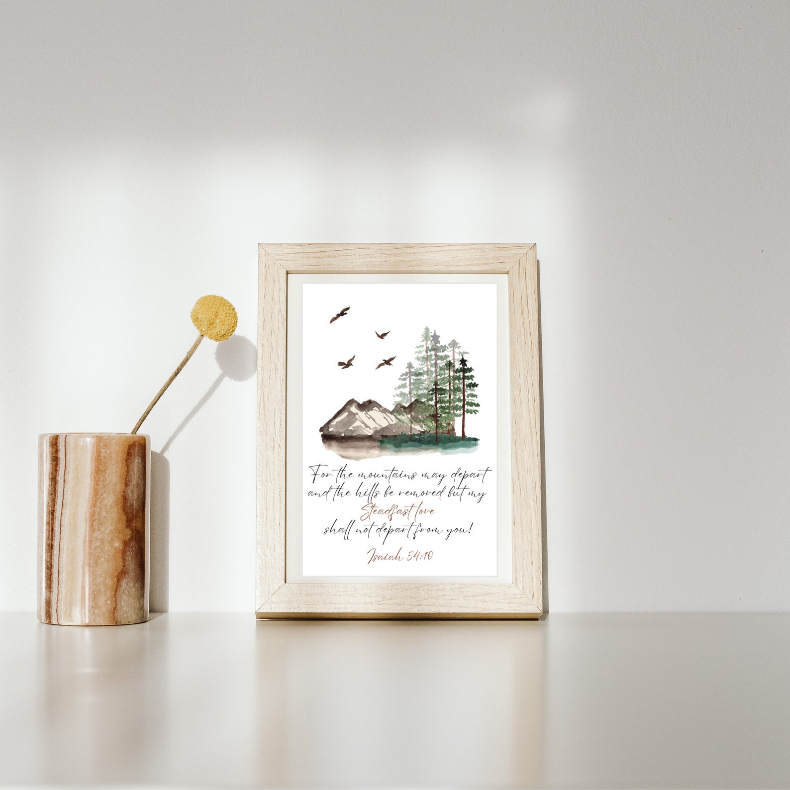 Isaiah 54:10 Bible Verse Steadfast Love Modern Scripture Print Mountains and Hills Peaceful ...