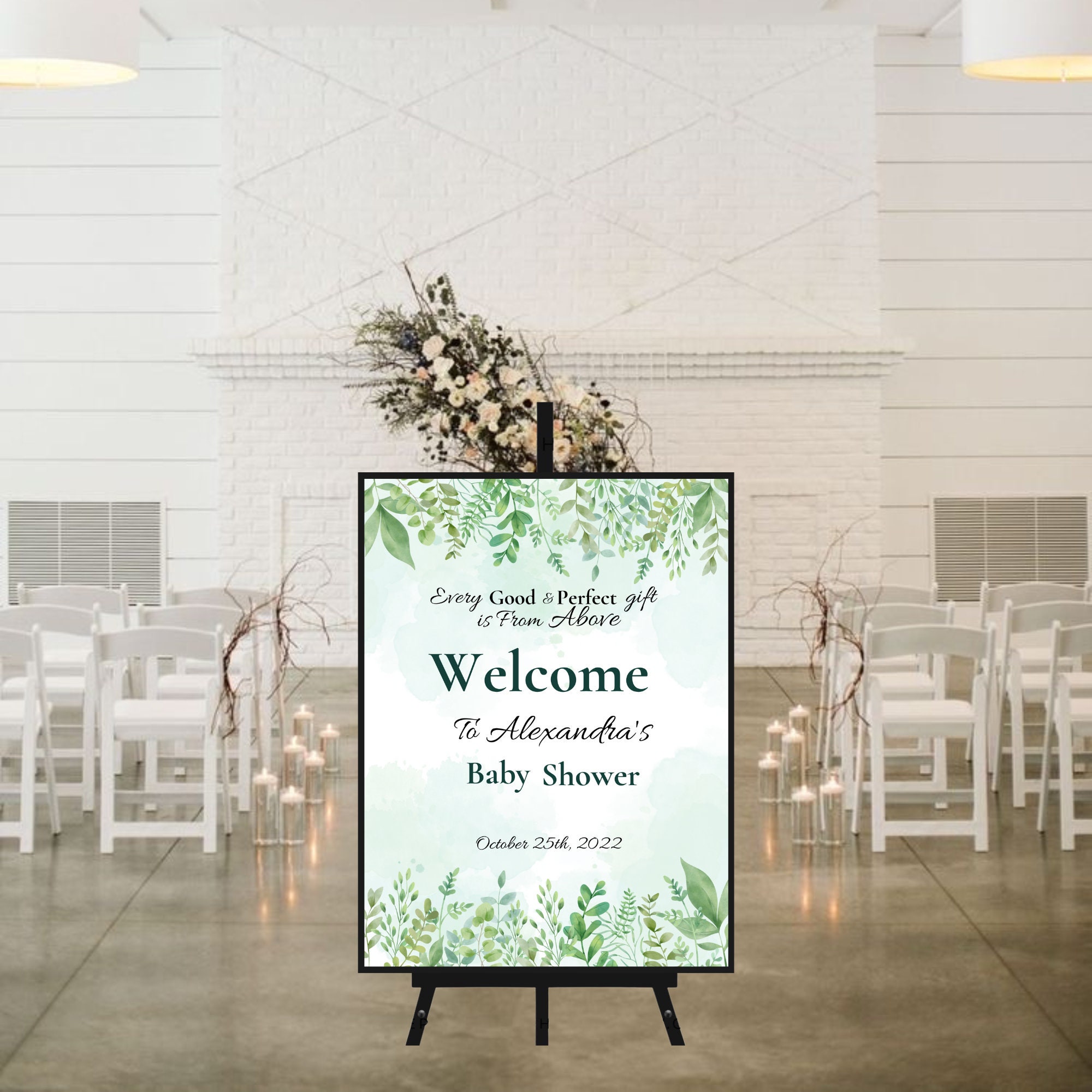Baby Shower Welcome Sign Template, Greenery Welcome Sign, Printable ...
