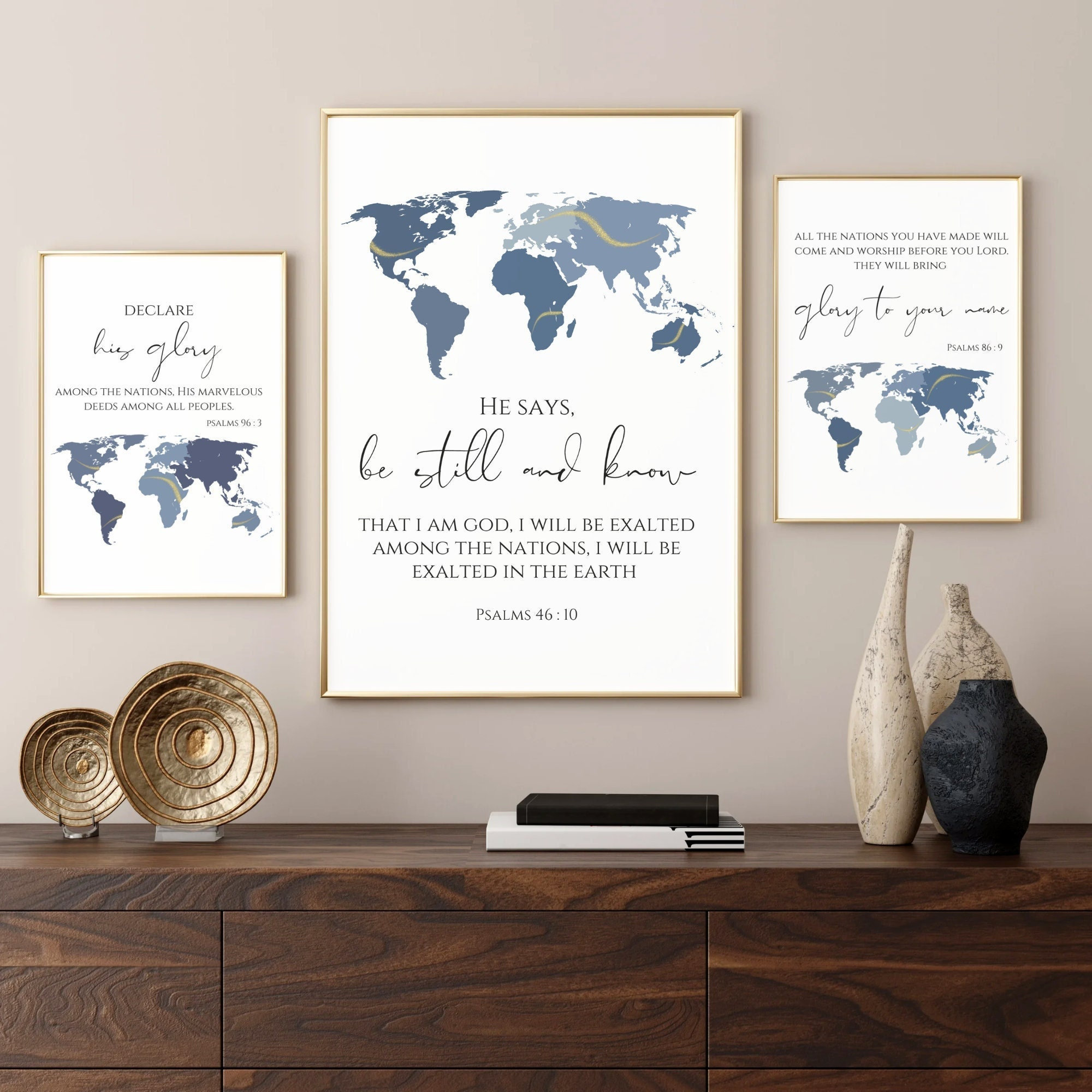 Psalms Set of 3 World Map Wall Art Printable Minimalistic Verses Bible ...