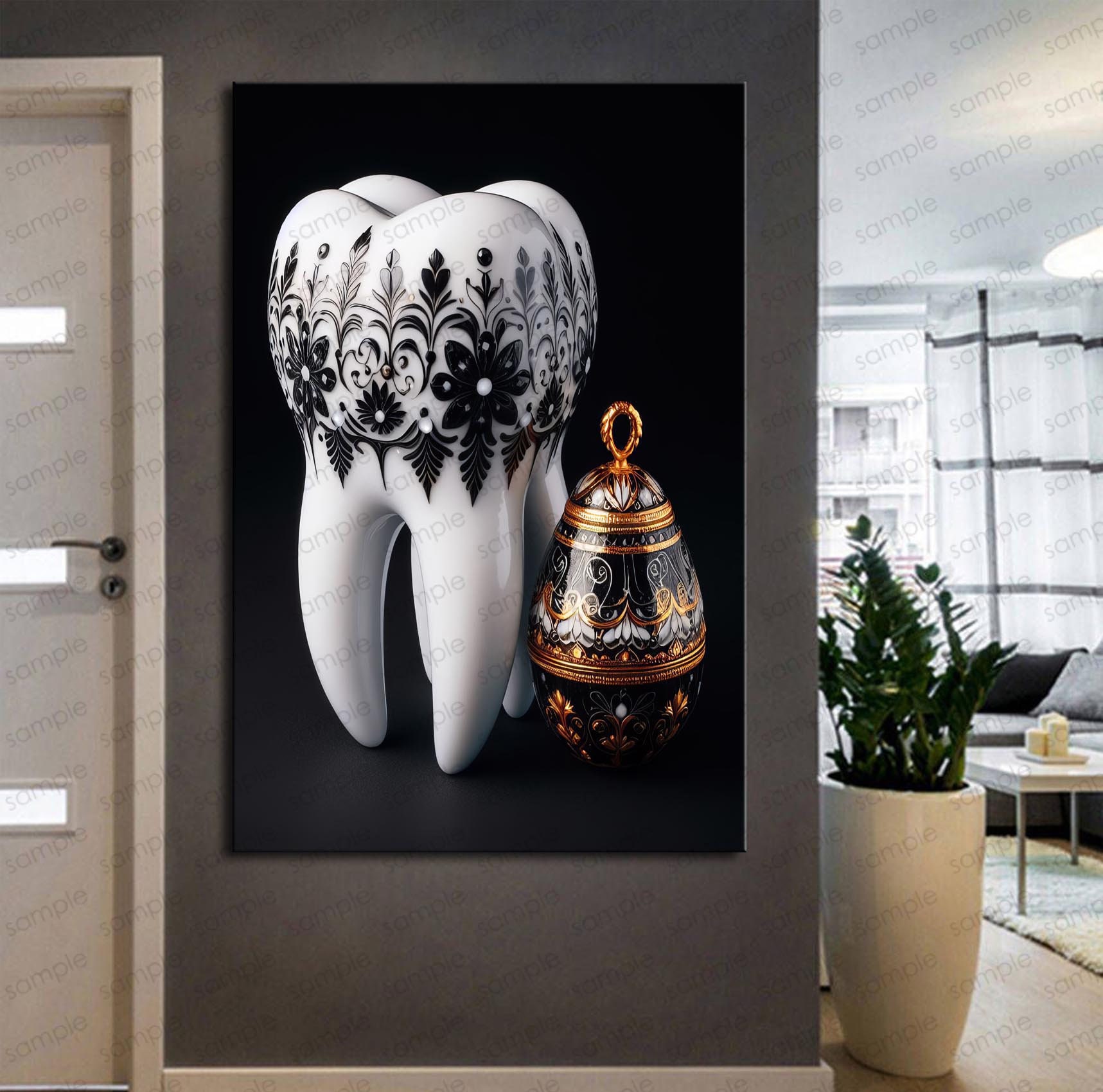 Clack Tile Design Decorative Molar Tooth Abstract Dental Canvas Wall ...