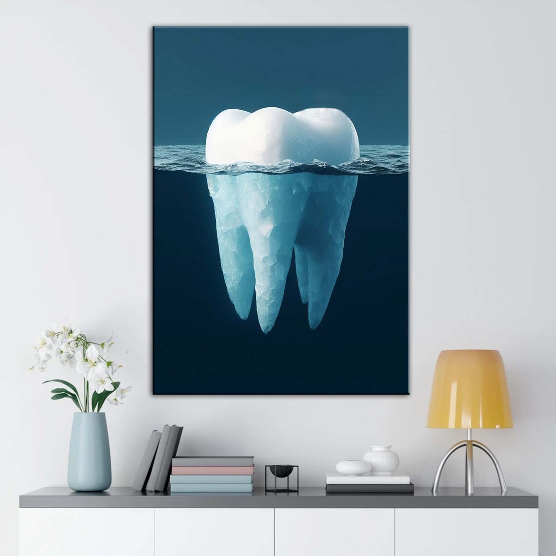 Tooth in Water Canvas Art, ICEBERG Tooth Abstract Dentist Art, Tooth ...