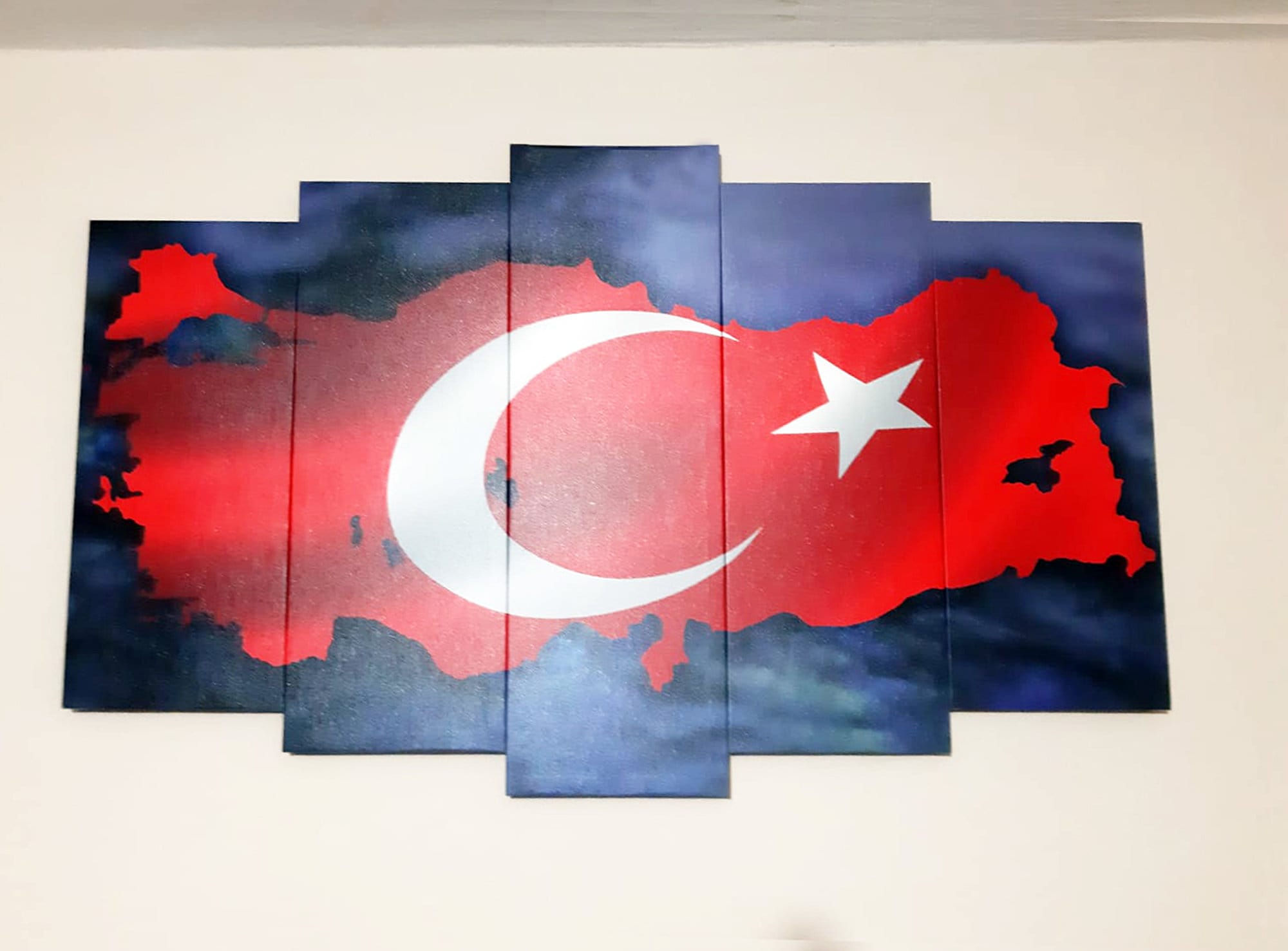 Décoration murale sur toile Carte de la République turque et drapeau ...