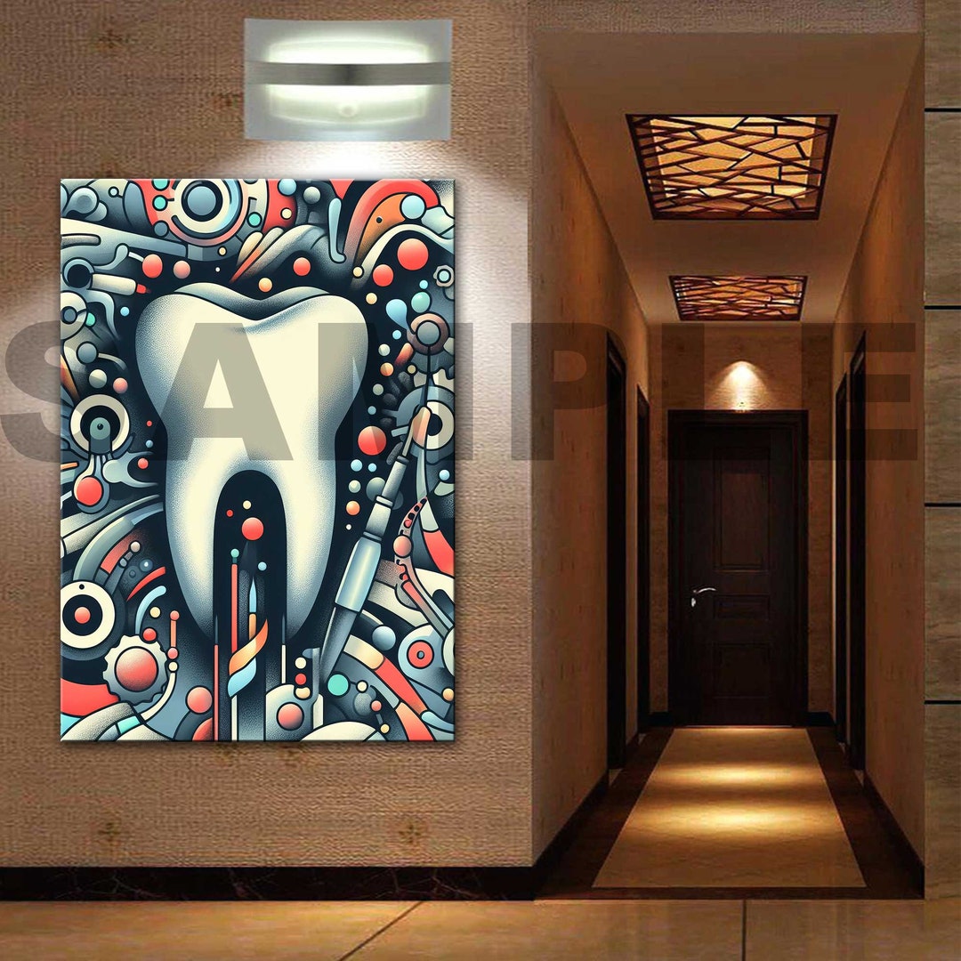 Circular and Colorful Abstract Tooth Art, Abstract Molar Tooth Canvas ...