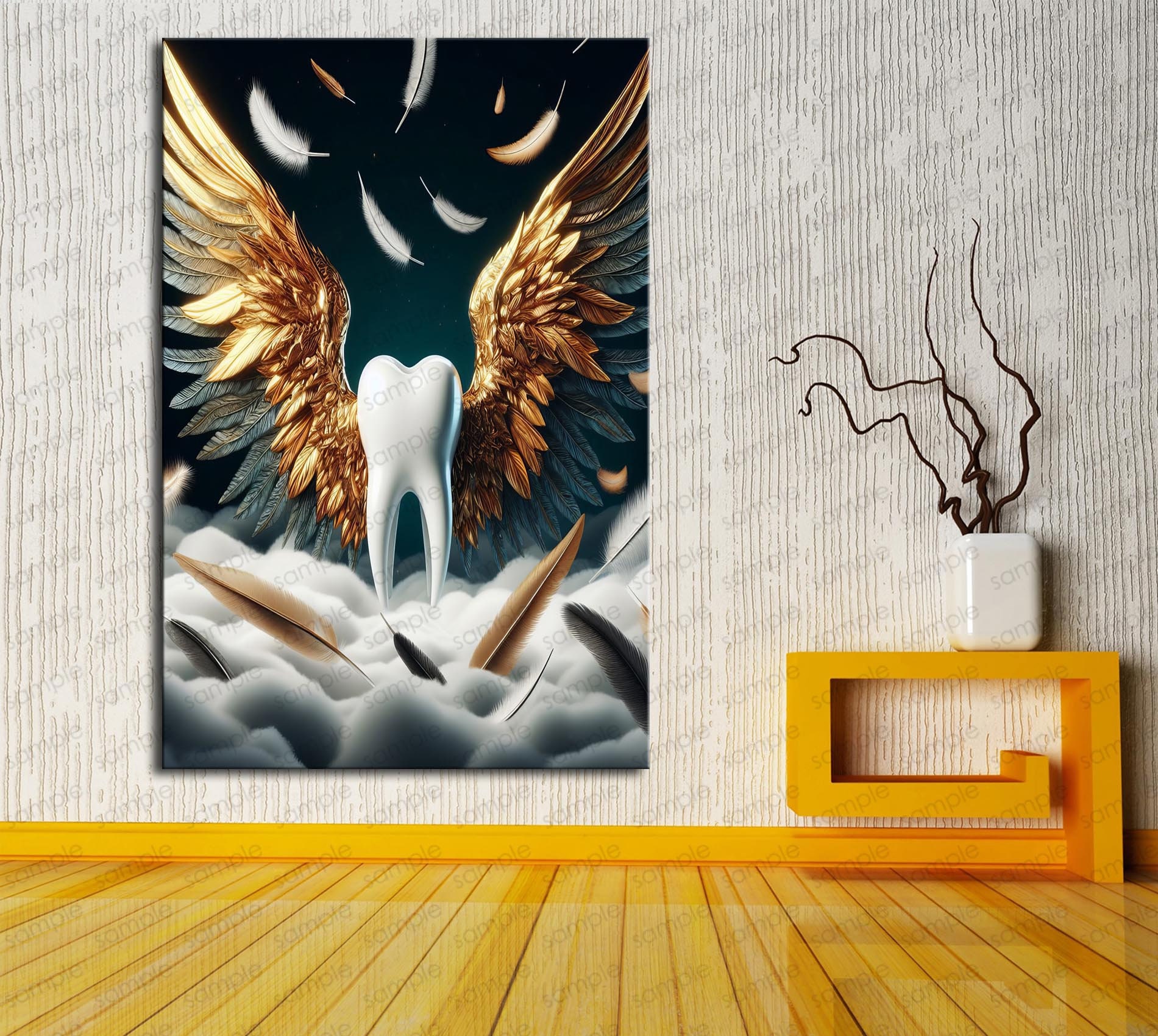 Special Golden Wing Design Molar Tooth Dentist Clinic Canvas Wall Art ...