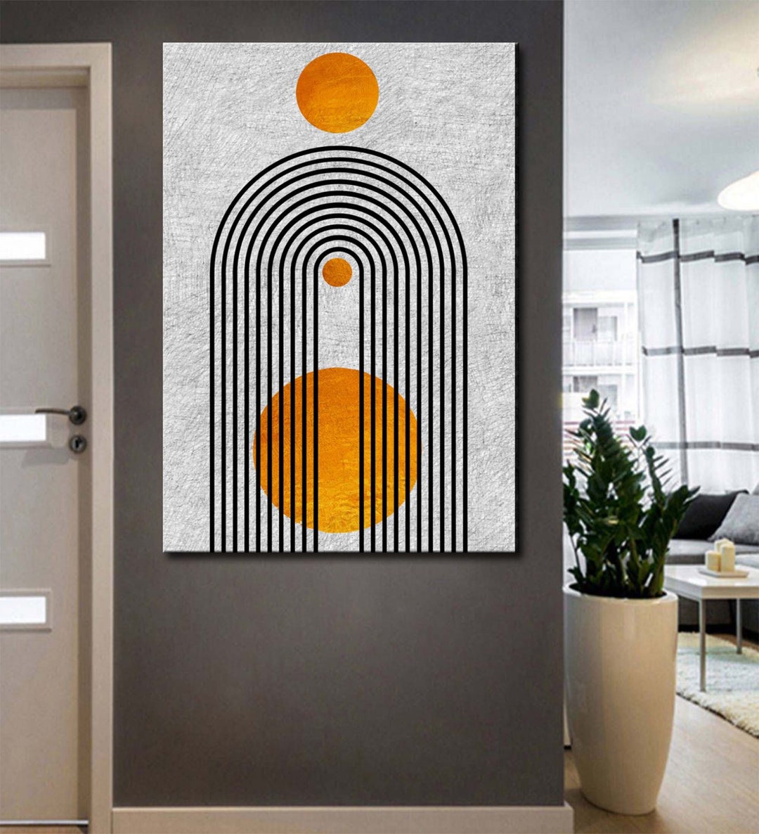 Art mural en toile de forme circulaire géométrique moderne symétrique ...
