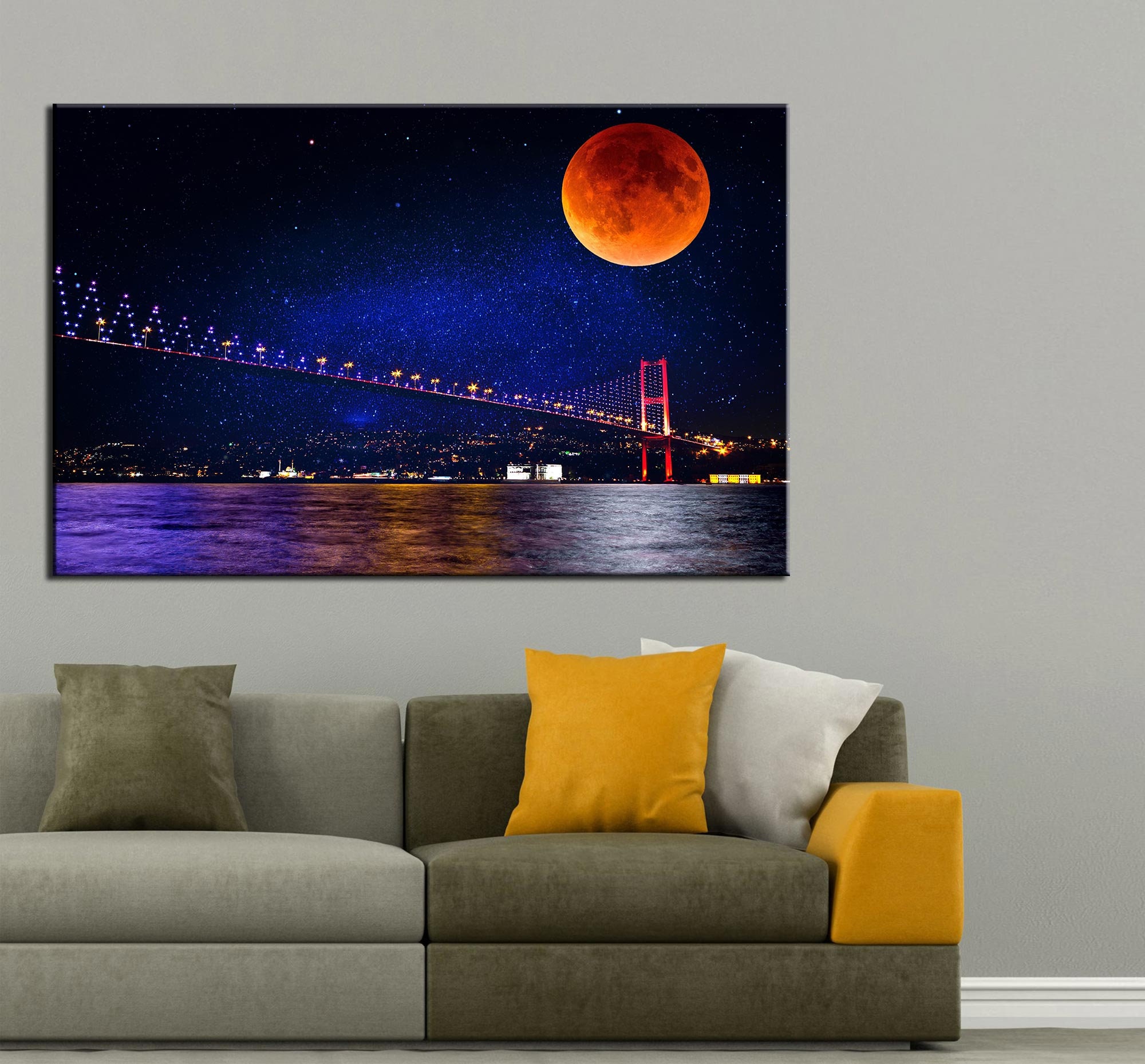 Istanbul Bosphorus Bridge at Night With Full Moon View Canvas - Etsy