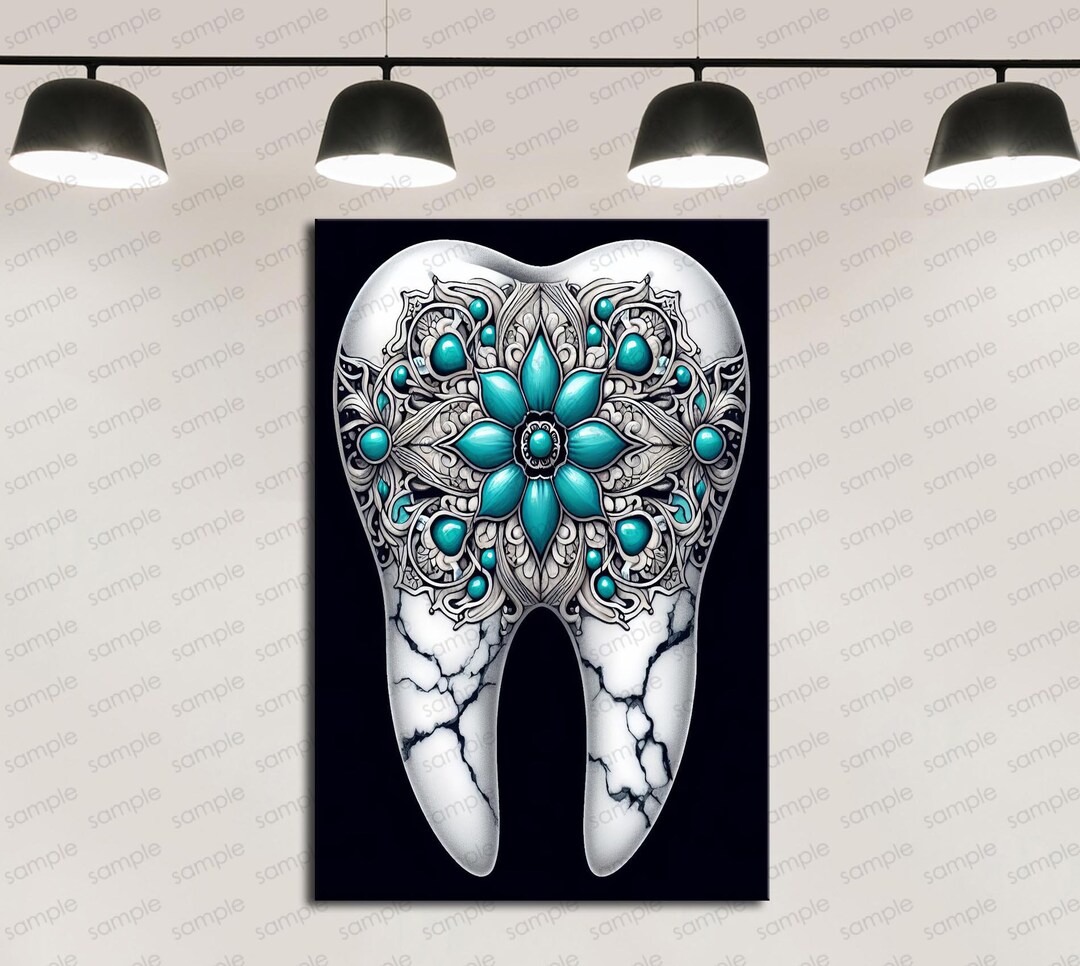 Blue and Black Tile Design With Ceramic Tooth Design Dentist Canvas ...