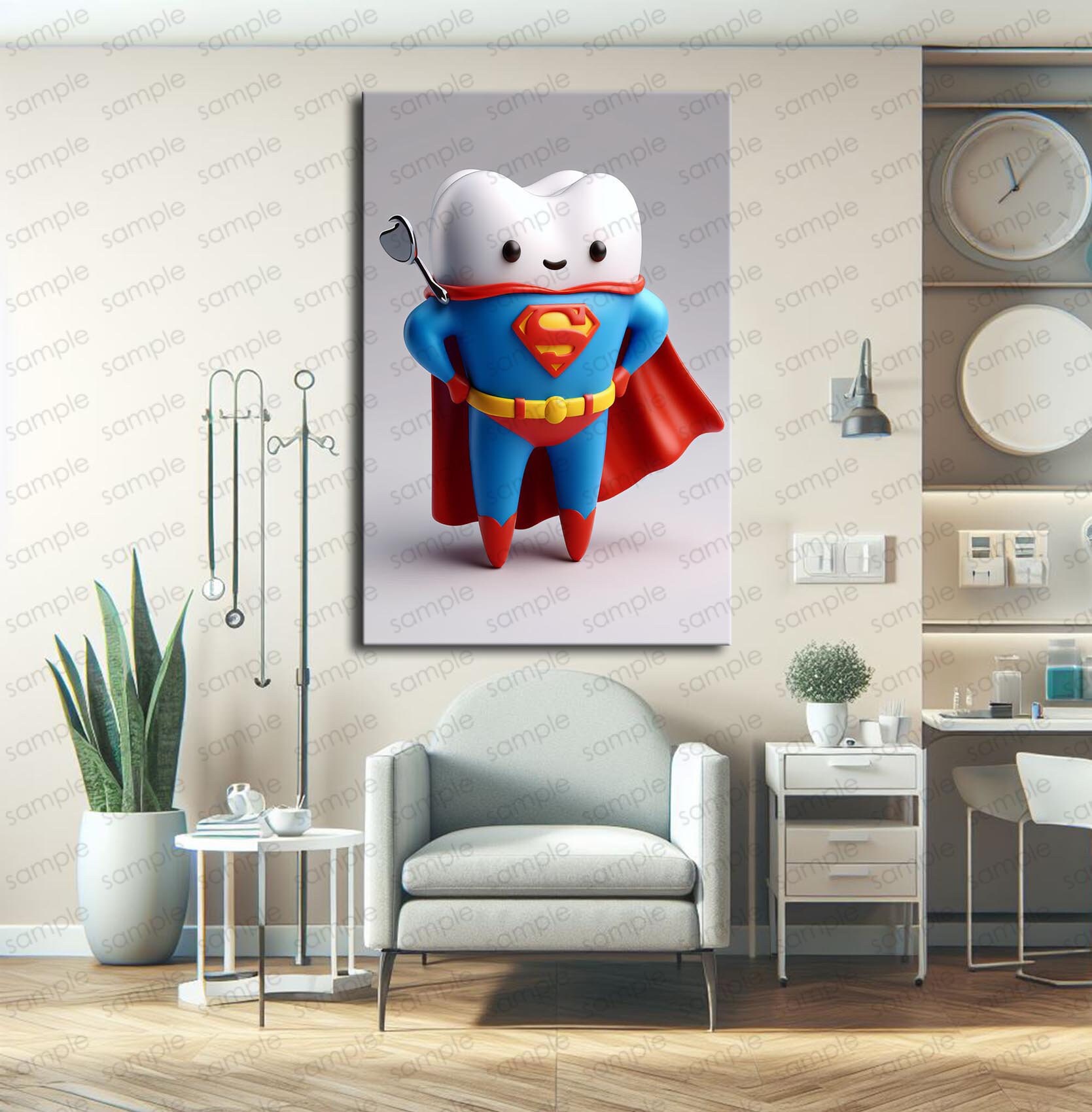 Super Hero Design Molar Tooth Abstract Dental Canvas Wall Art, Dentist ...