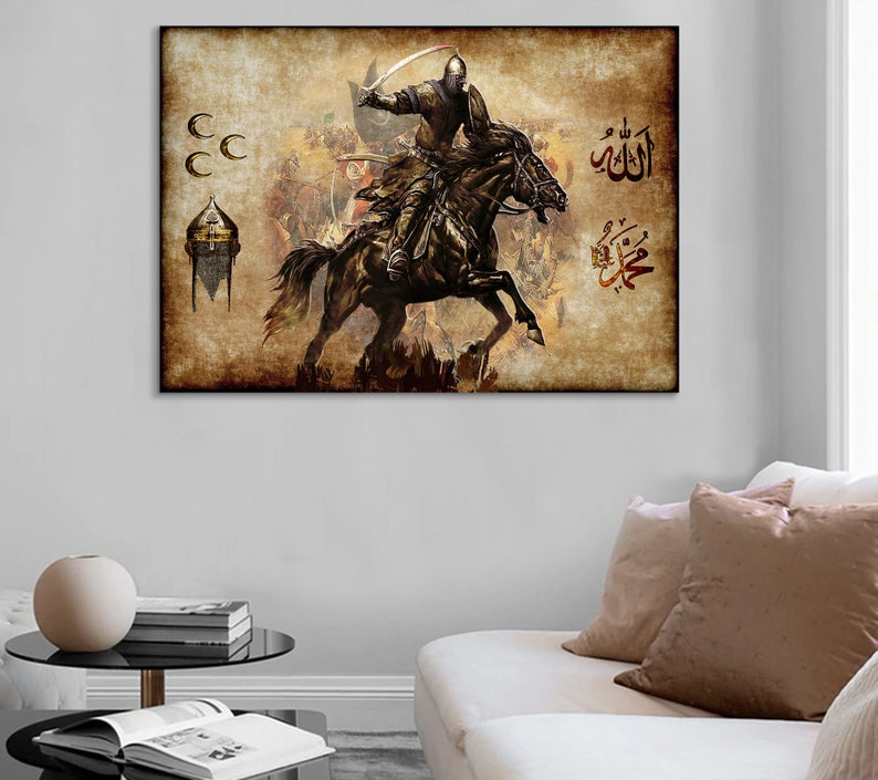 Ottoman Warrior, Calligraphy Allah, Muhammed, 3 Crescents and Sultan's ...