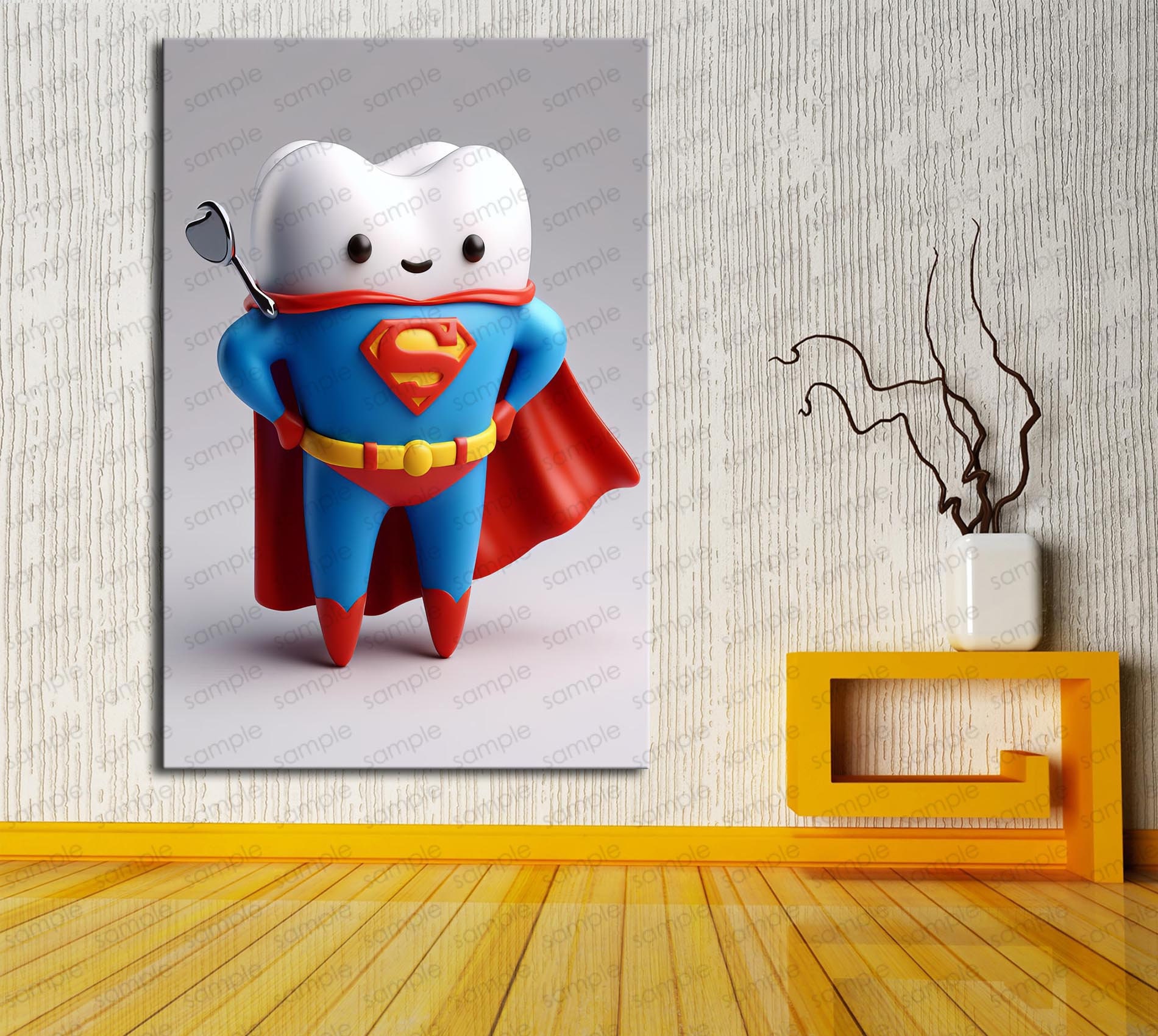 Super Hero Design Molar Tooth Abstract Dental Canvas Wall Art, Dentist ...