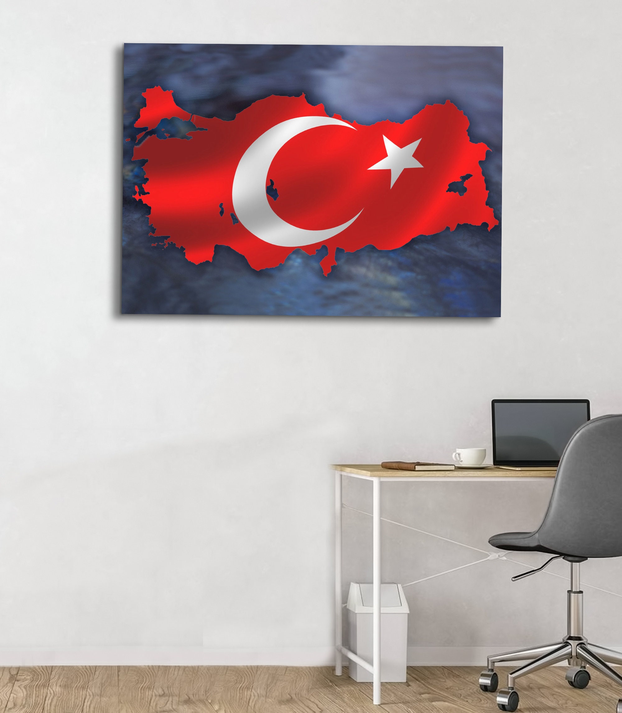 Décoration murale sur toile Carte de la République turque et drapeau ...