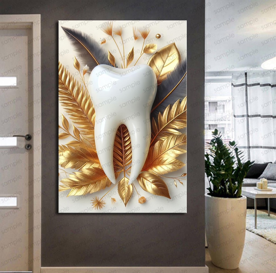 Golden Feather Detailed Back Tooth Molar TOOTH Abstract Dental Wall Art ...