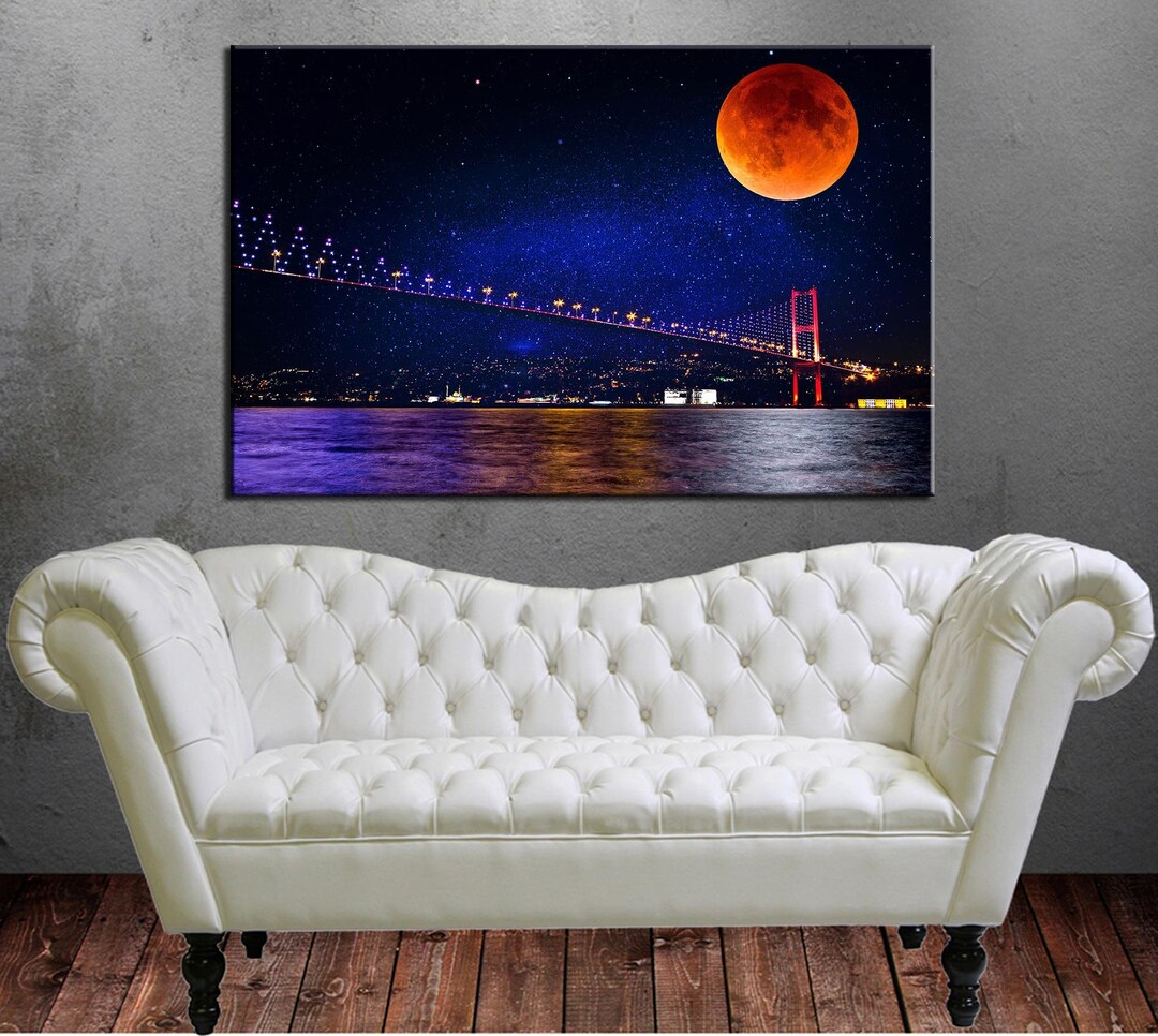 Istanbul Bosphorus Bridge at Night With Full Moon View Canvas Wall Art ...