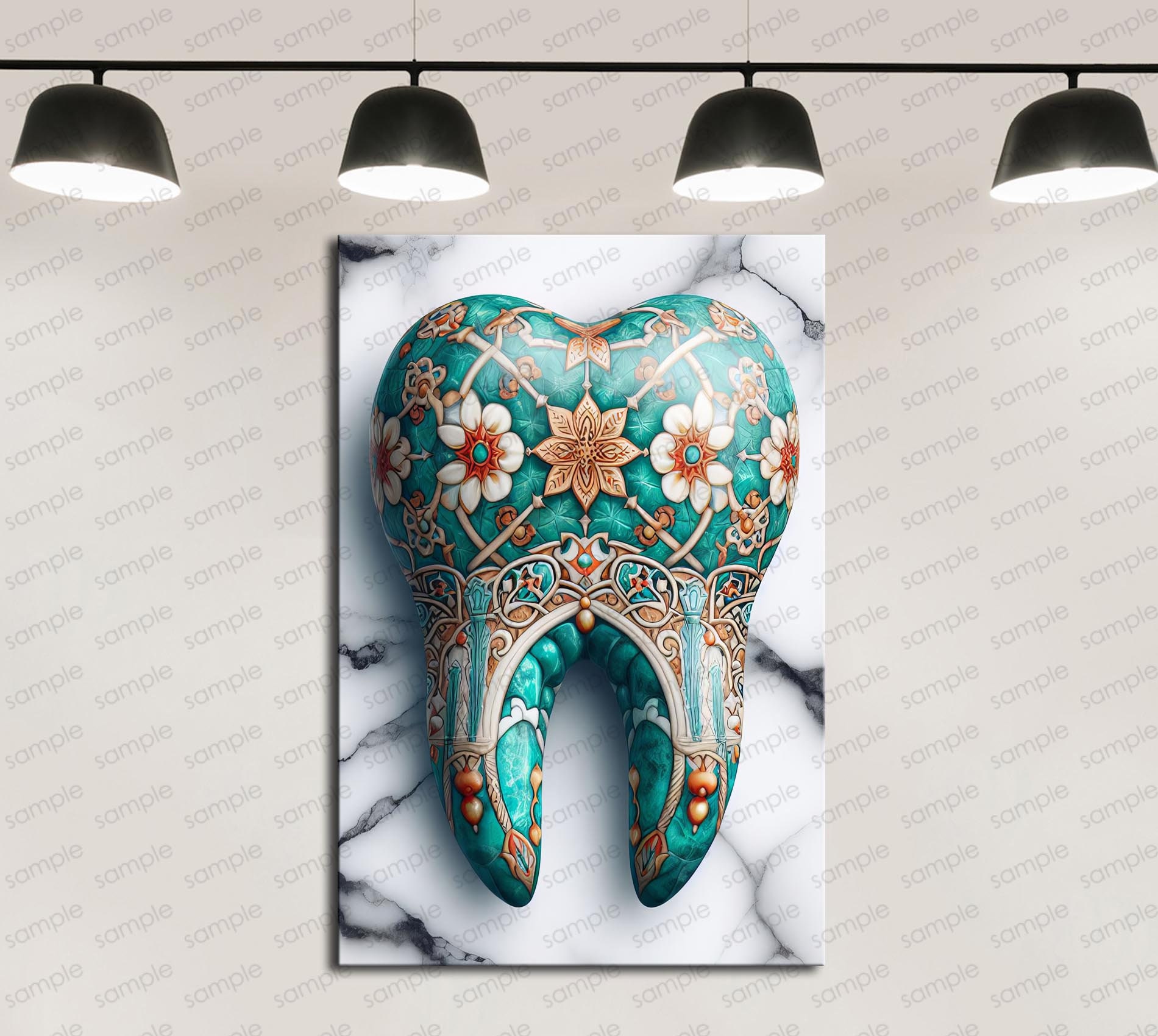Traditional Flower Anatolian Tile Detailed Molar TOOTH Abstract Dental ...