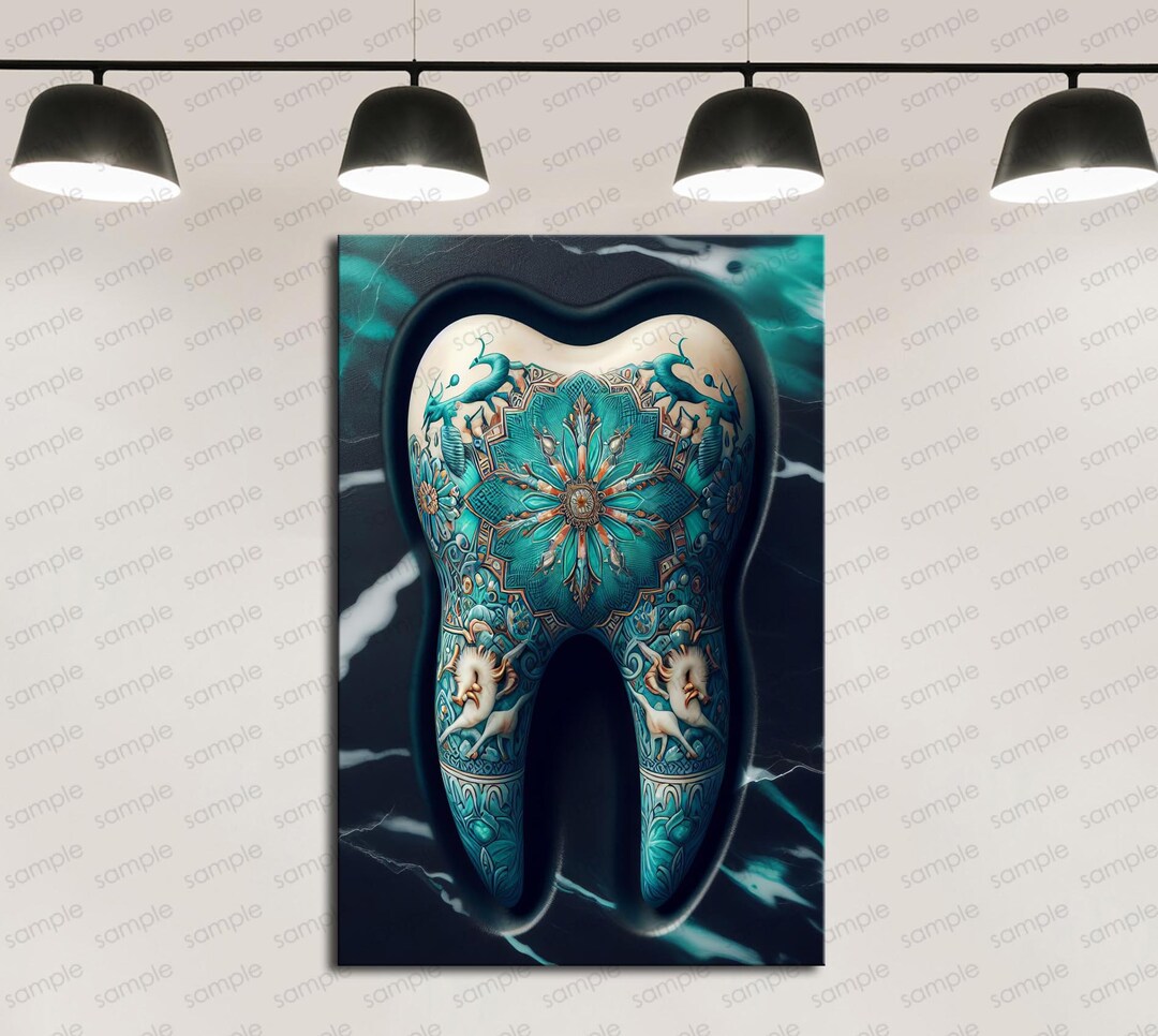 Traditional Molar Blue Decorative Tooth Abstract Dental Canvas Wall Art ...