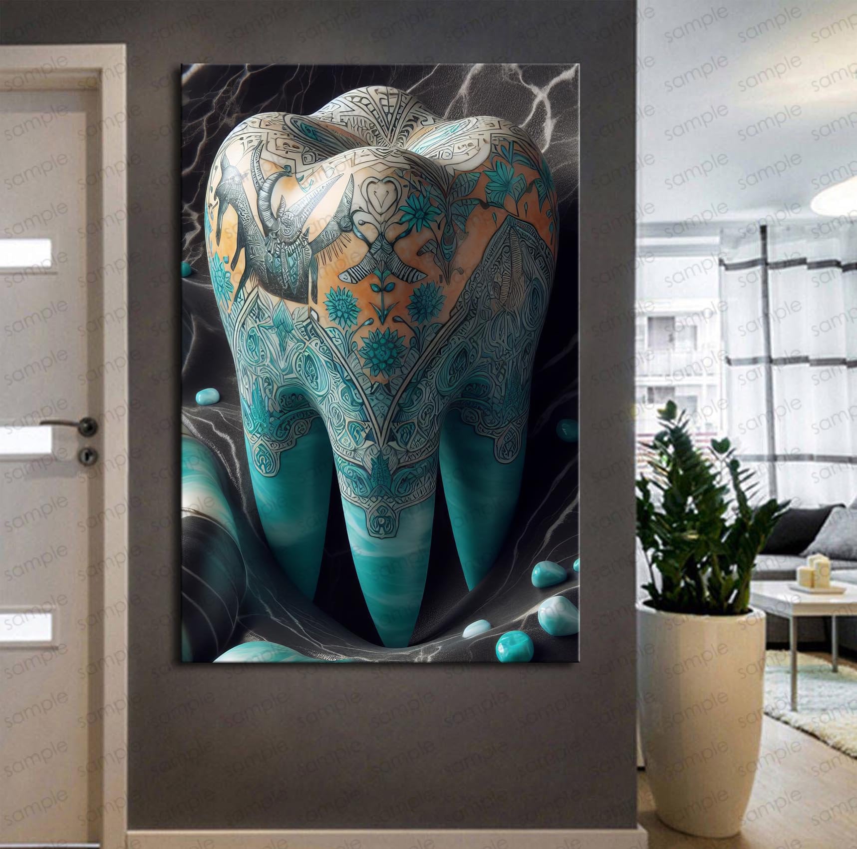 Old Hand Drawing Detailed Molar Tooth Abstract Dental Canvas Wall Art ...