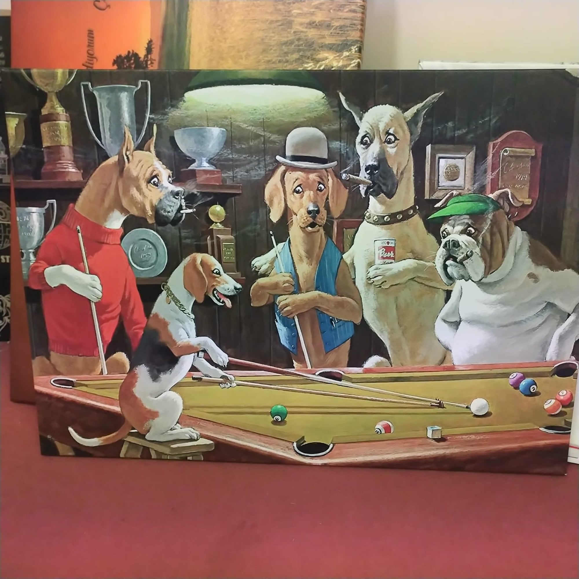 Dogs Playing Pool, Bar Decor, Retro Billiard Playing Dogs, Pool Table ...