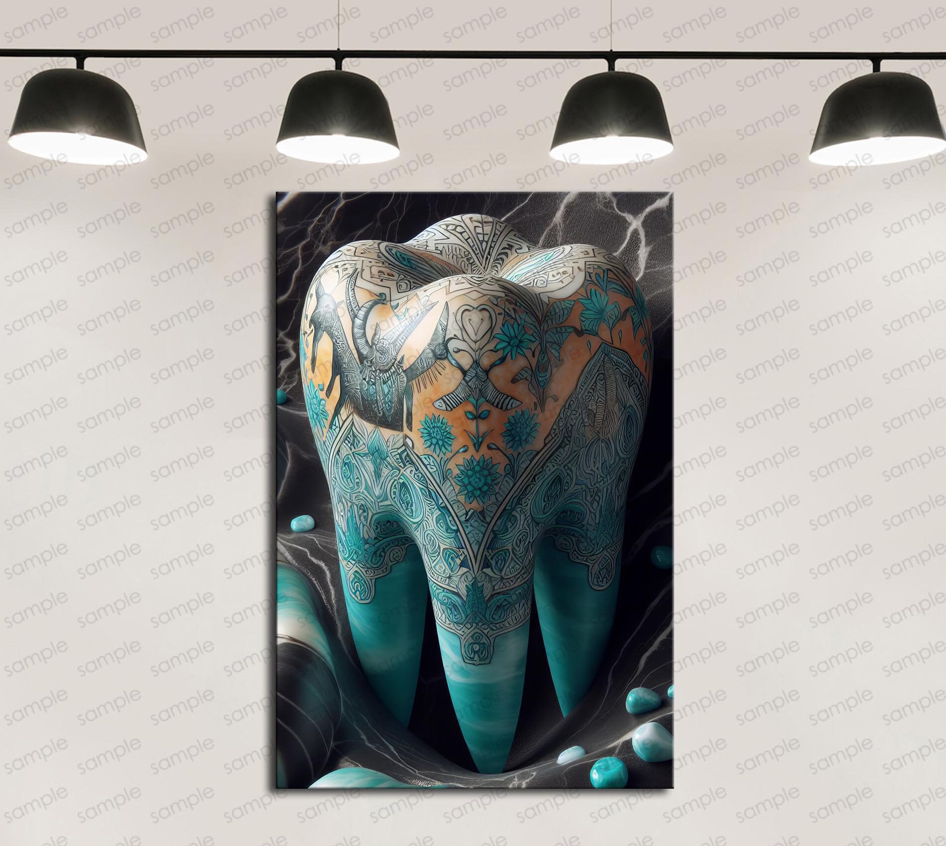 Old Hand Drawing Detailed Molar Tooth Abstract Dental Canvas Wall Art ...