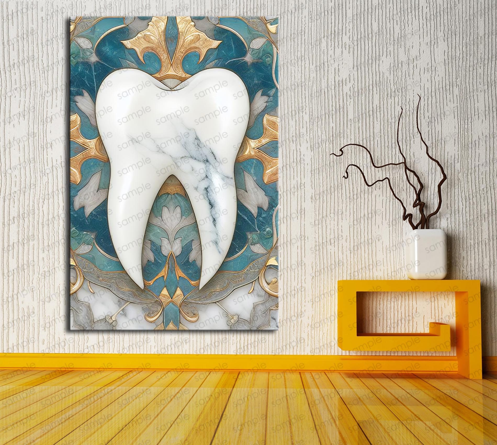 Abstract GOLDEN Ceramic Design Tooth Canvas Wall ART, Decorative Tooth ...