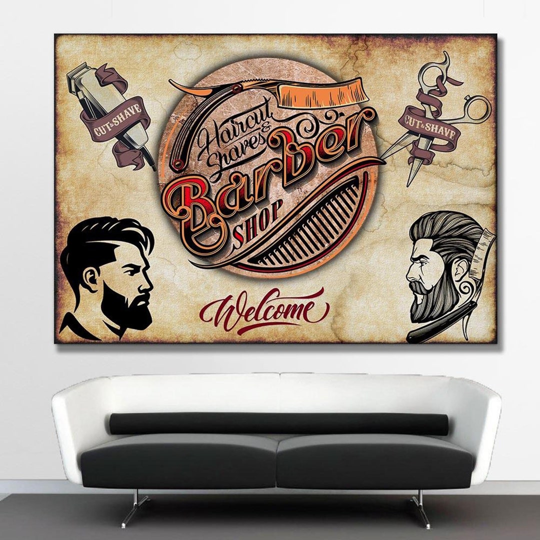 Barbershop, Haircut and Shave, Men's Hairdresser, Barber Canvas Wall ...
