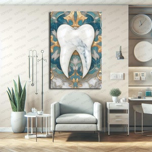 Abstract GOLDEN Ceramic Design Tooth Canvas Wall ART, Decorative Tooth ...