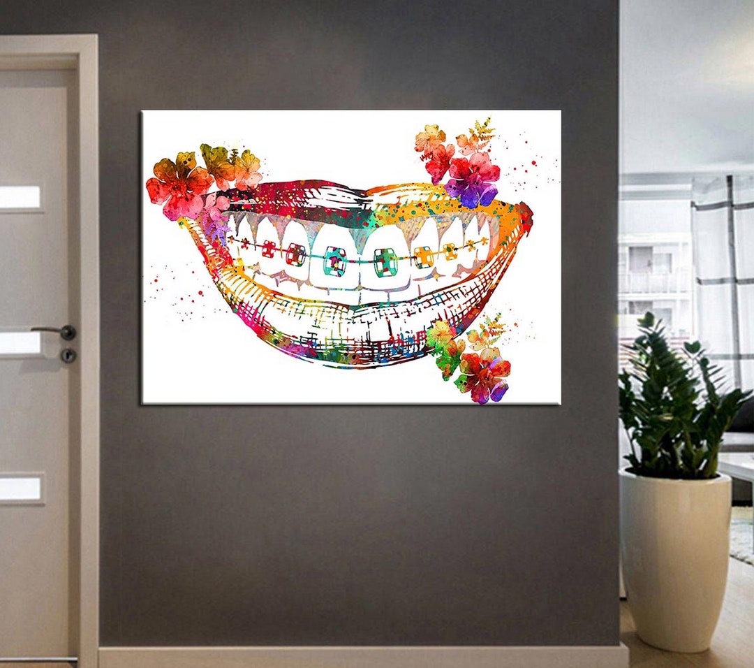 Dentist, Dental Clinic, Tooth Canvas Wall Art, Happy Colored Face Wall ...