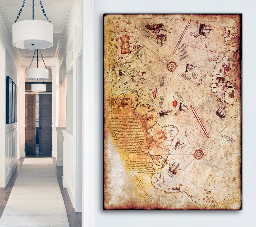 Ottoman Admiral Piri Reis First World Map From Year of 1513 Canvas Wall ...